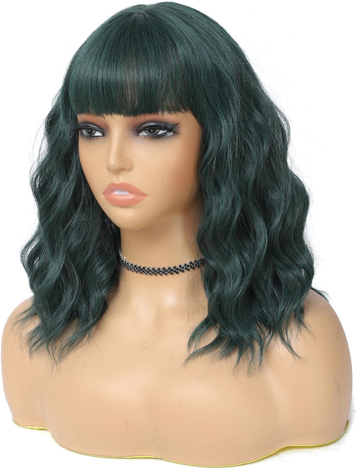 Amazon.com : BEAUTIFA Dark Green Wig with Bangs for Women 14 Inch ...