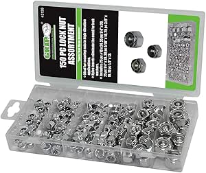 Grip 150 pc Lock Nut Assortment - #10 x 24, 1/4” x 20, 1/4” x 28, 5/16 ...