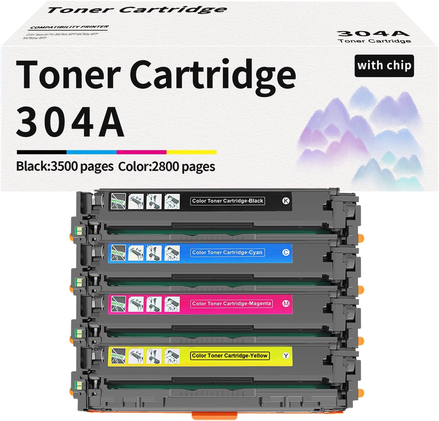 Amazon.com: Compatible for HP 304A CC530A CC531A CC532A CC533A Toner Cartridge Replacement for ...