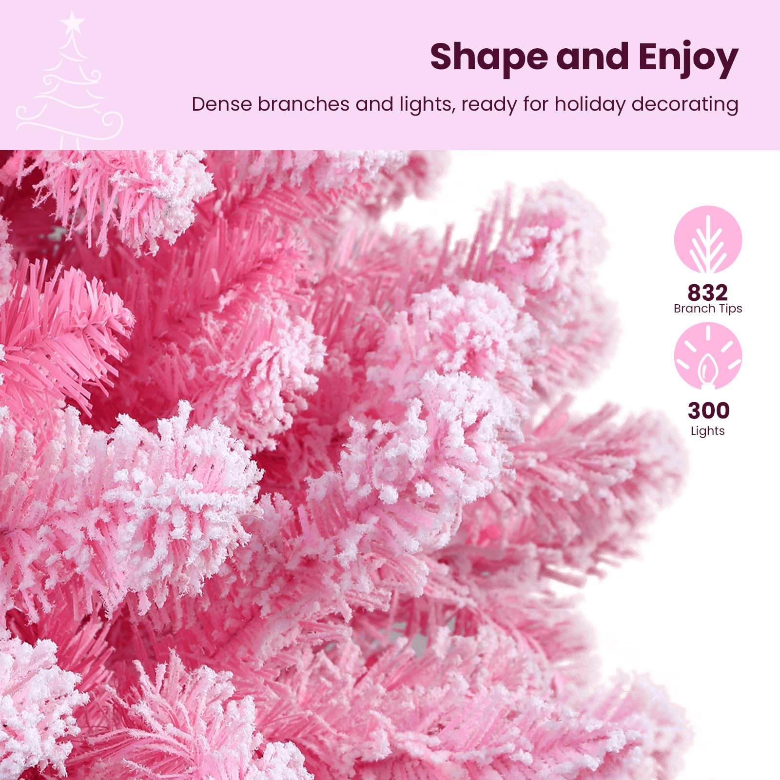 SHareconn 7.5ft Prelit Artificial Snow Flocked Pencil Christmas Tree ...