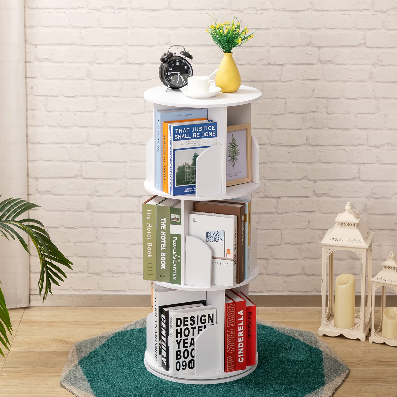 DOEWORKS 3 Tier 360 Rotation Display Bookcase, Rotating Stackable ...