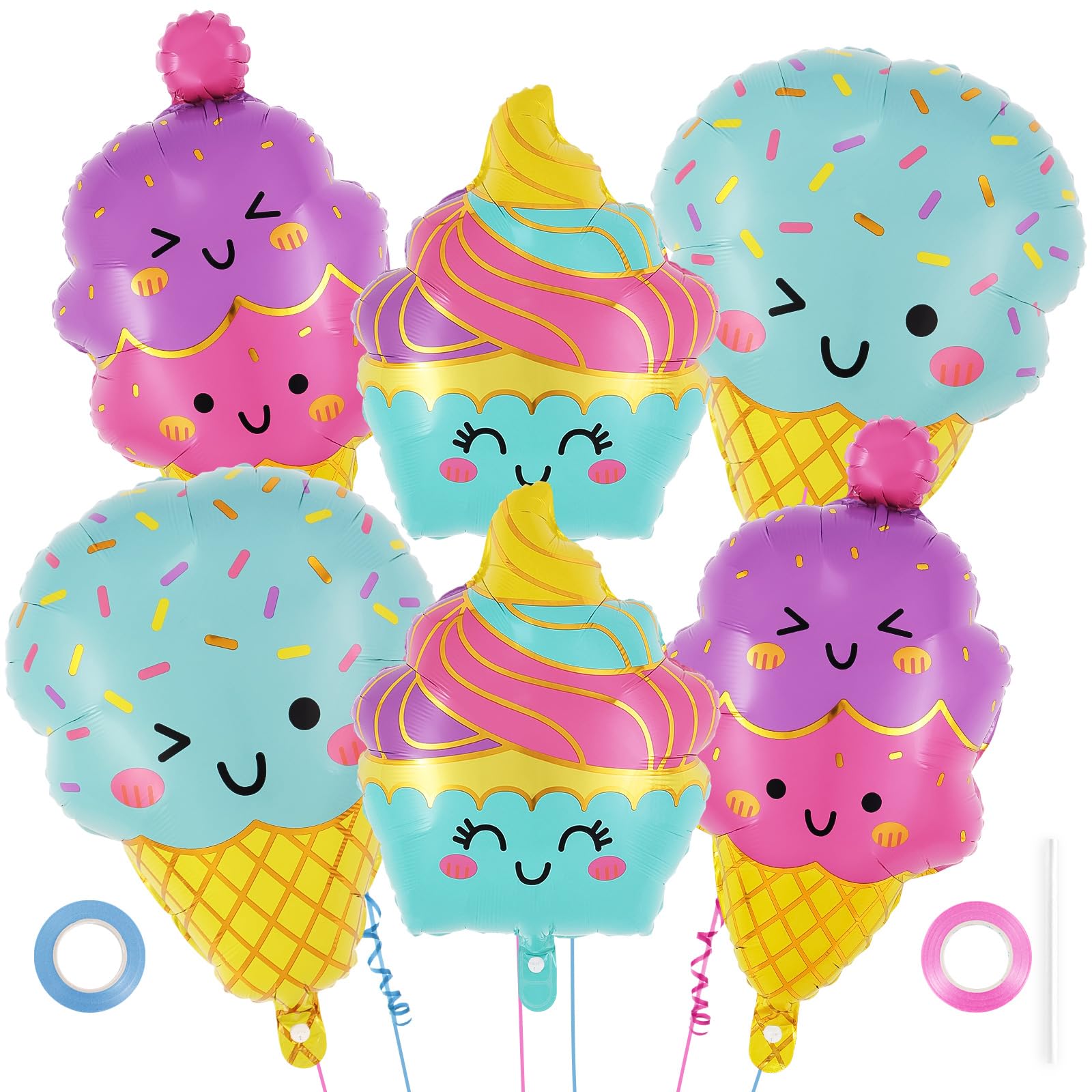 Amazon.com: 6 Pcs Ice Cream Balloons, Giant Ice Cream Foil Balloon for ...