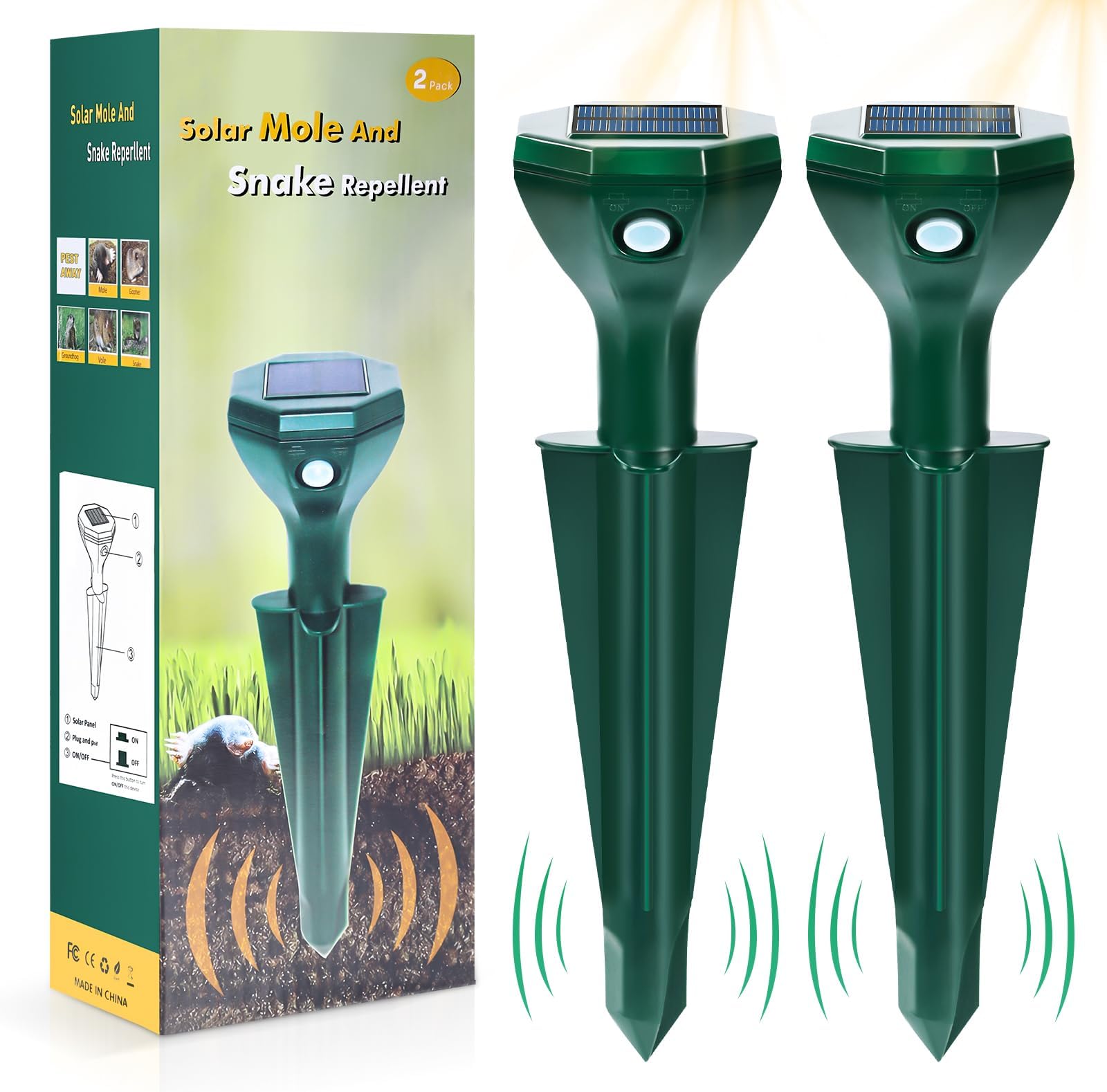 Amazon.com: 2 Pack-Solar Mole Repeller - Sonic Mole Repeller - Snake ...