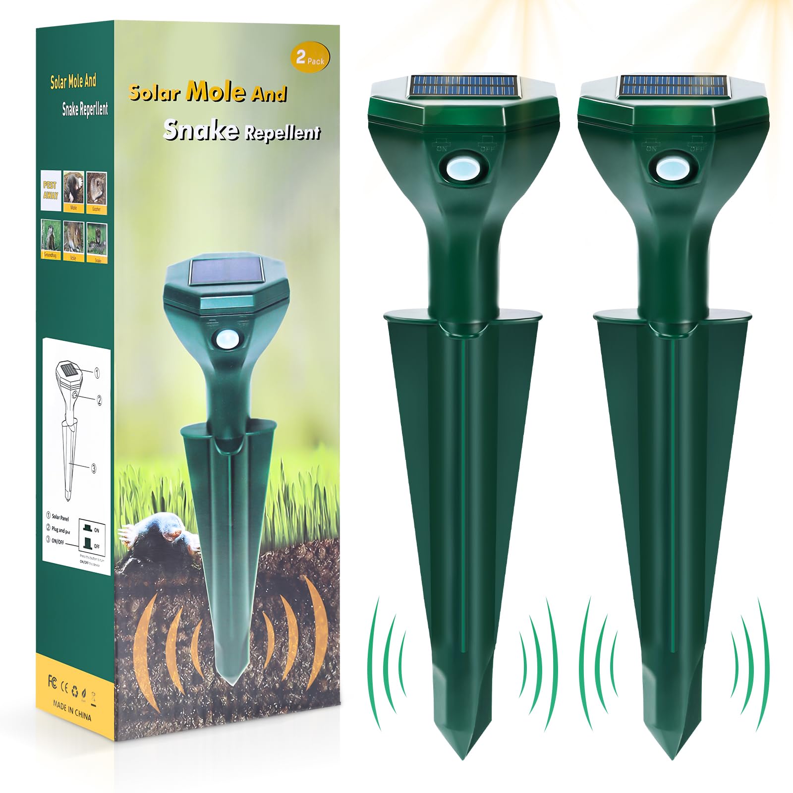 Amazon.com: 2 Pack-Solar Mole Repeller - Sonic Mole Repeller - Snake ...