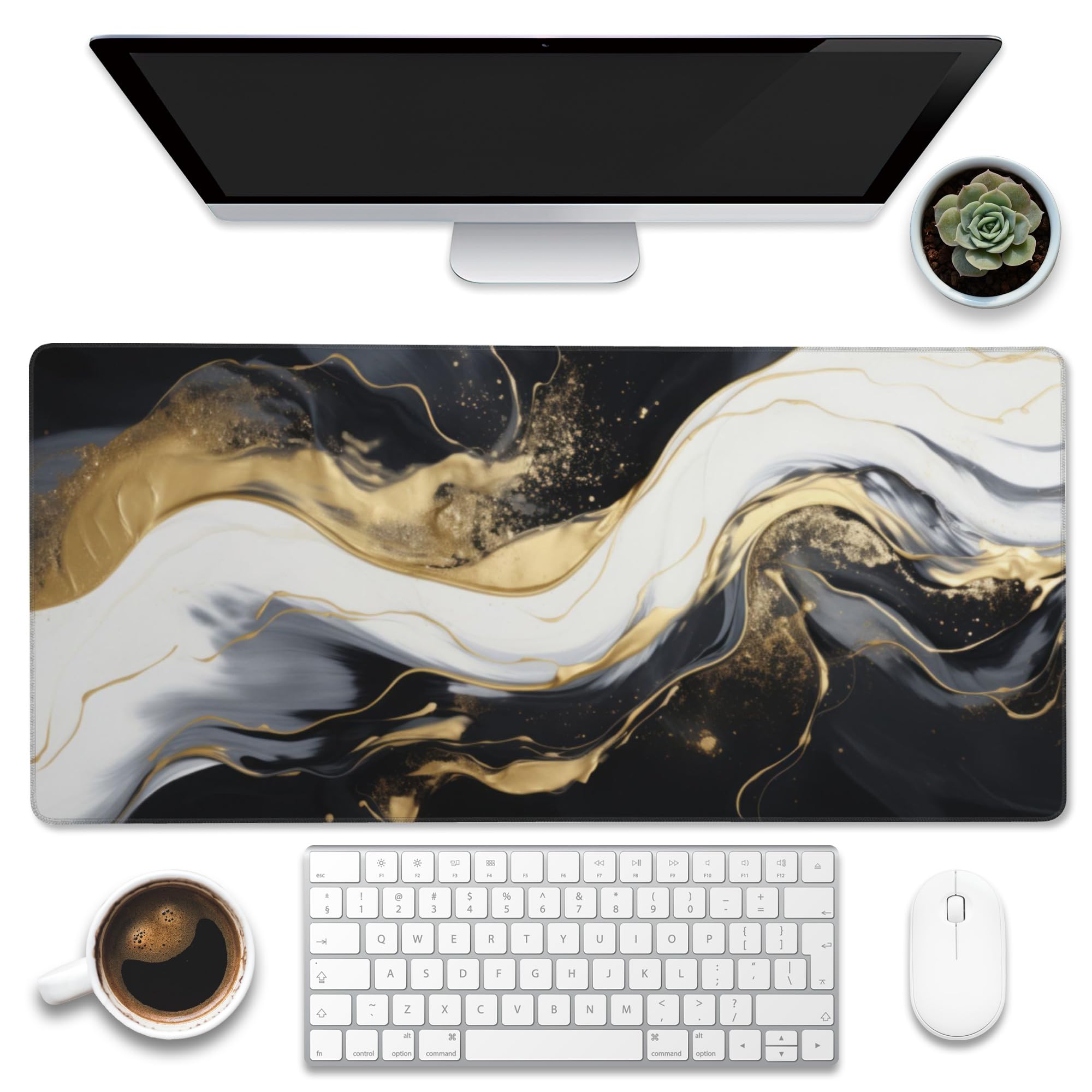 Amazon.com: Eflxamz Desk Pad,Black White Ink Liquid Marble Desk Mat ...