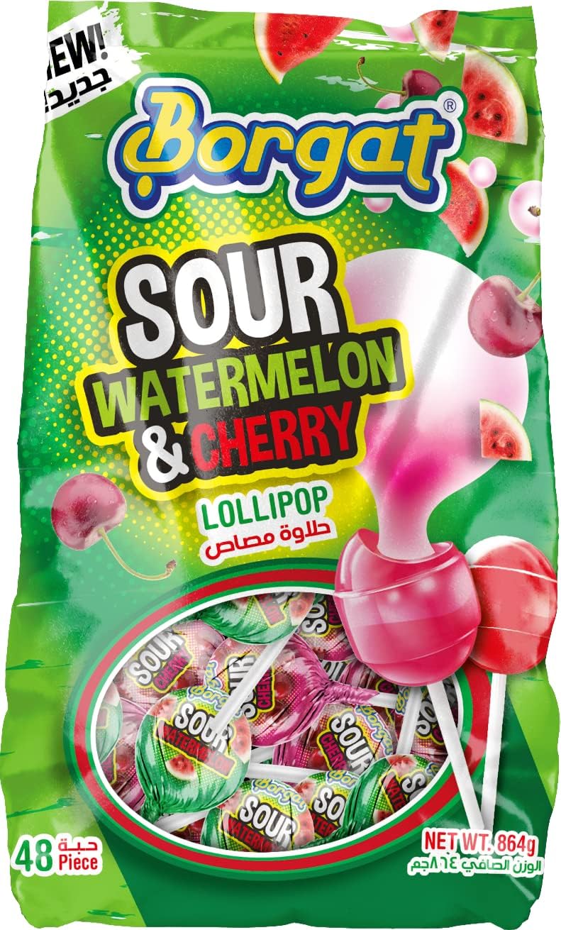 Borgat Sour Watermelon and Cherry Lollies in Bag, Multicolour 864g - 48 ...