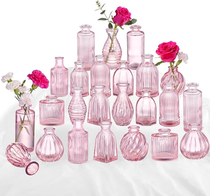 Amazon.com: Pink Glass Bud Vases in Bulk 24, Pink Vase Small Vases for ...