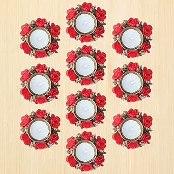 Amazon.com: MyGiftyShop Decorative Round Red Diya Set of 10 with ...