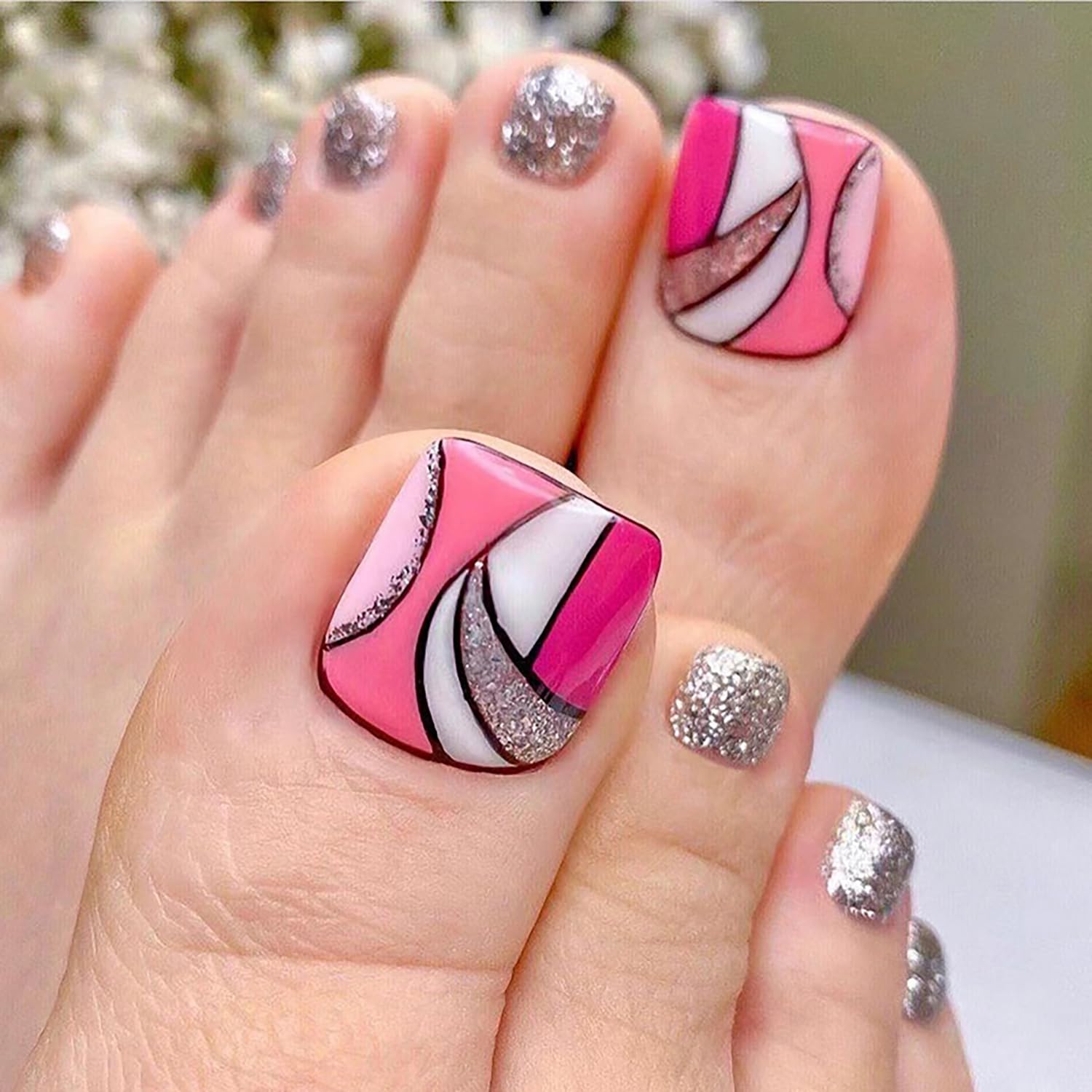 Amazon.com: Artificial Acrylic Fake Nails for Toe, Press on Toenails ...
