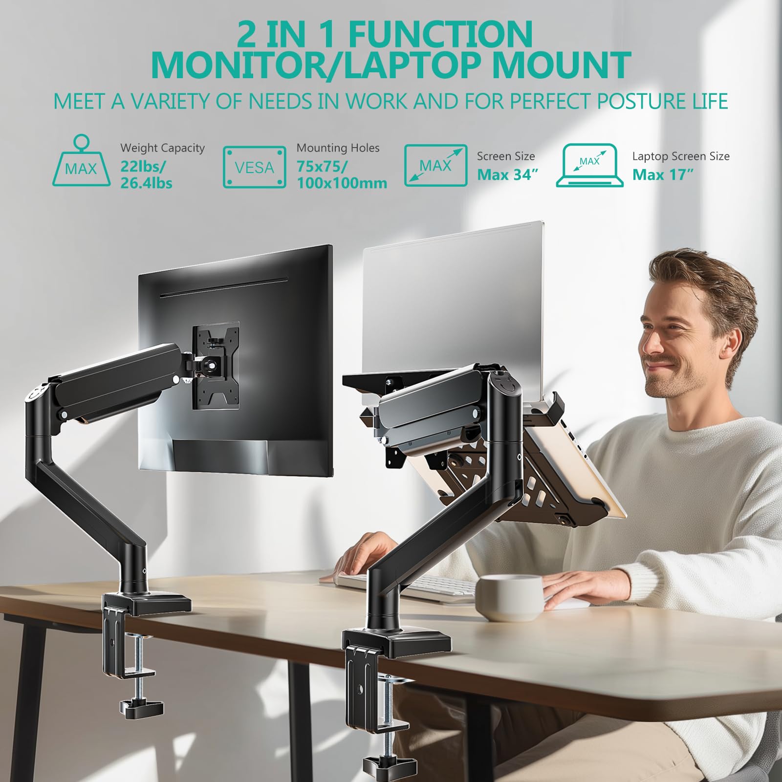 Snapklik.com : WALI Laptop Desk Mount, 2-in-1 Monitor Mount Fit 17 ...