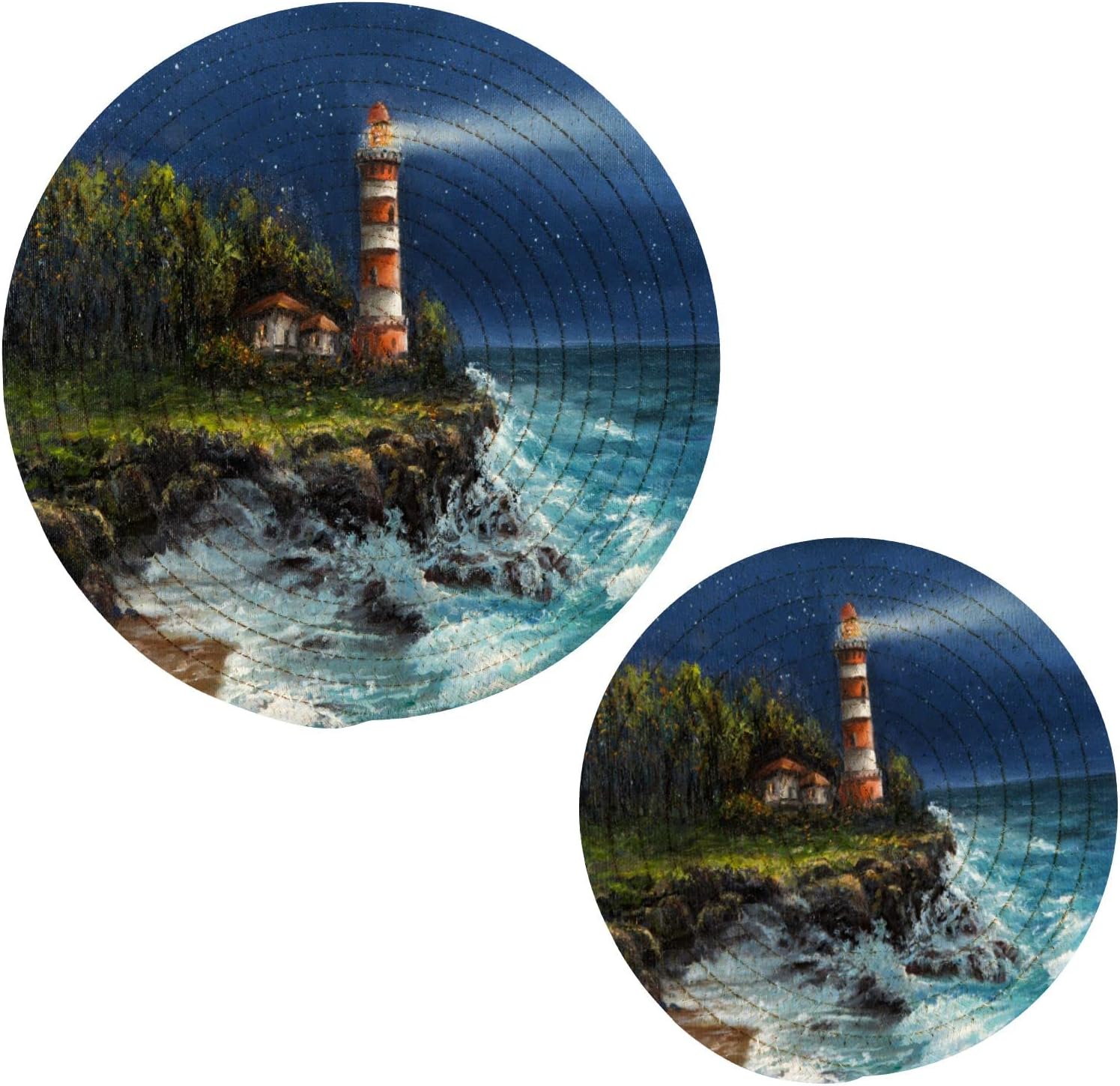 Amazon.com: Kigai 2-Pcs Lighthouse Oil Painting Trivet Pot Holder ...