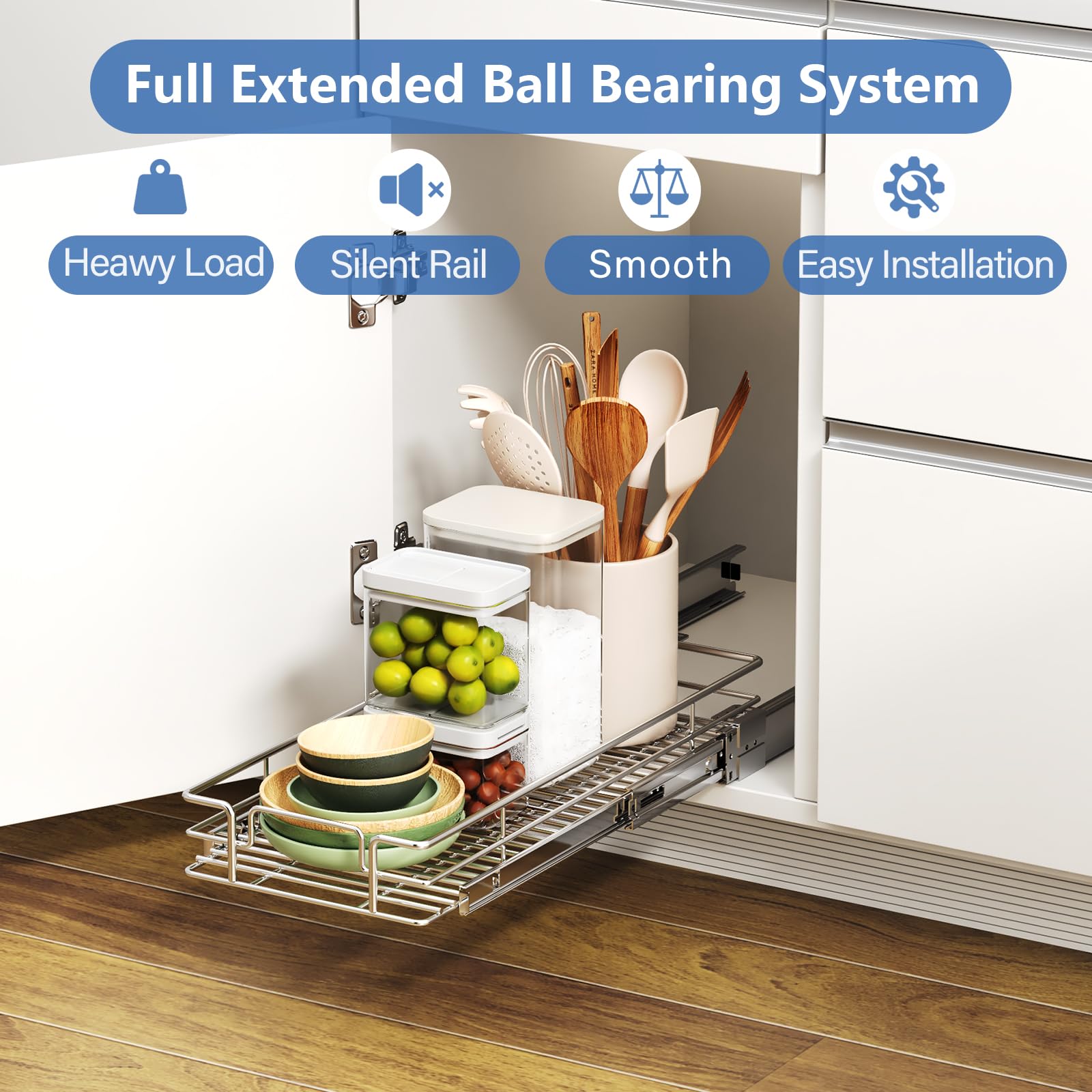 Snapklik.com : Pull Out Cabinet Organizer, Single Tier, Black, Kitchen ...