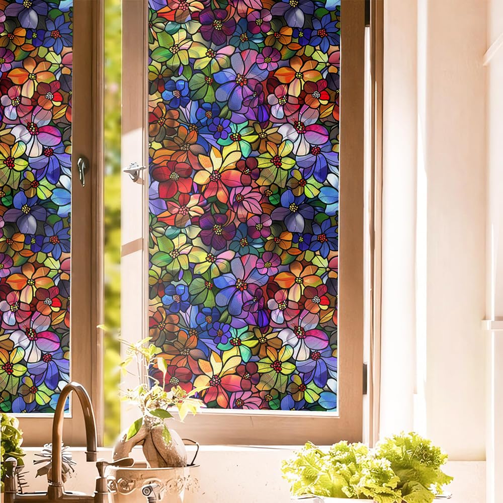 Amazon.com: 16“x118 Colorful Stained Glass Double Side Window Films Art ...