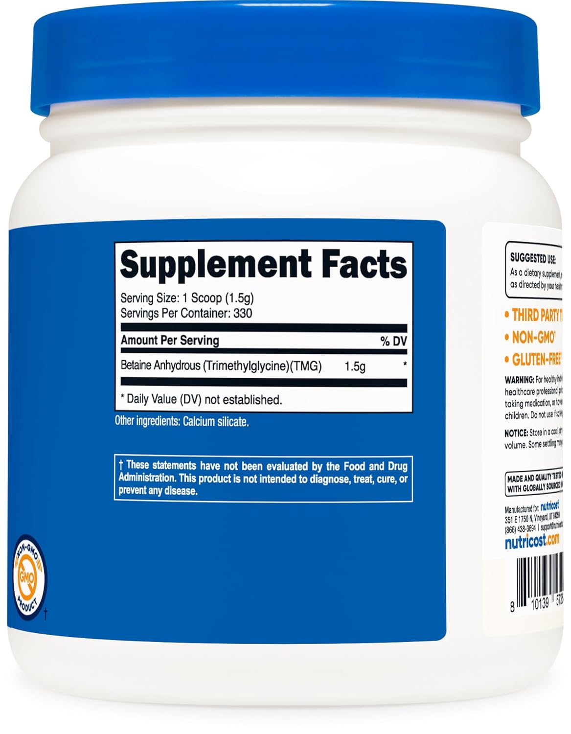 Nutricost Betaine Anhydrous Trimethylglycine (TMG) em Pó 500 Gramas ...