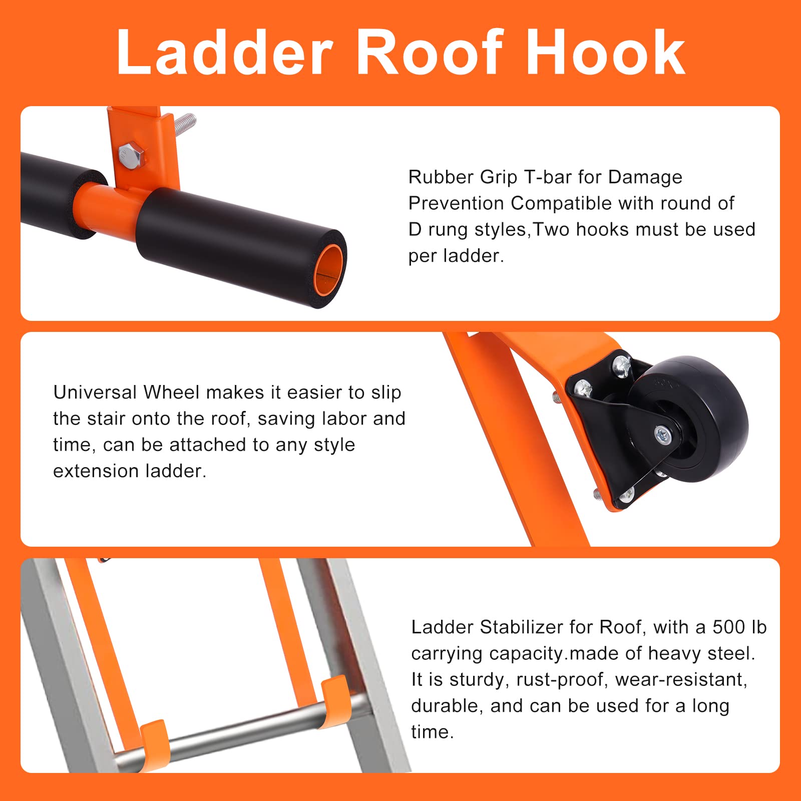 Gutter And Roof Work Safety Ladder Roof Hook With Wheels - Heavy Duty ...