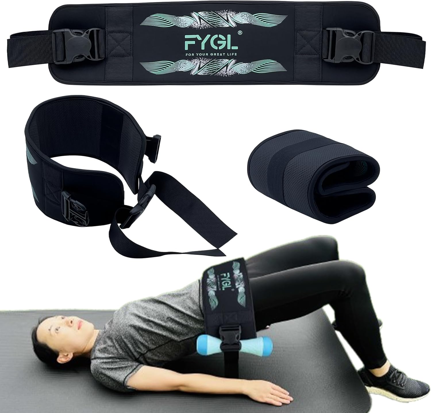 FYGL Hip-Thrust-Belt, Foldable Design, Slip-Resistant Padding, Supports ...