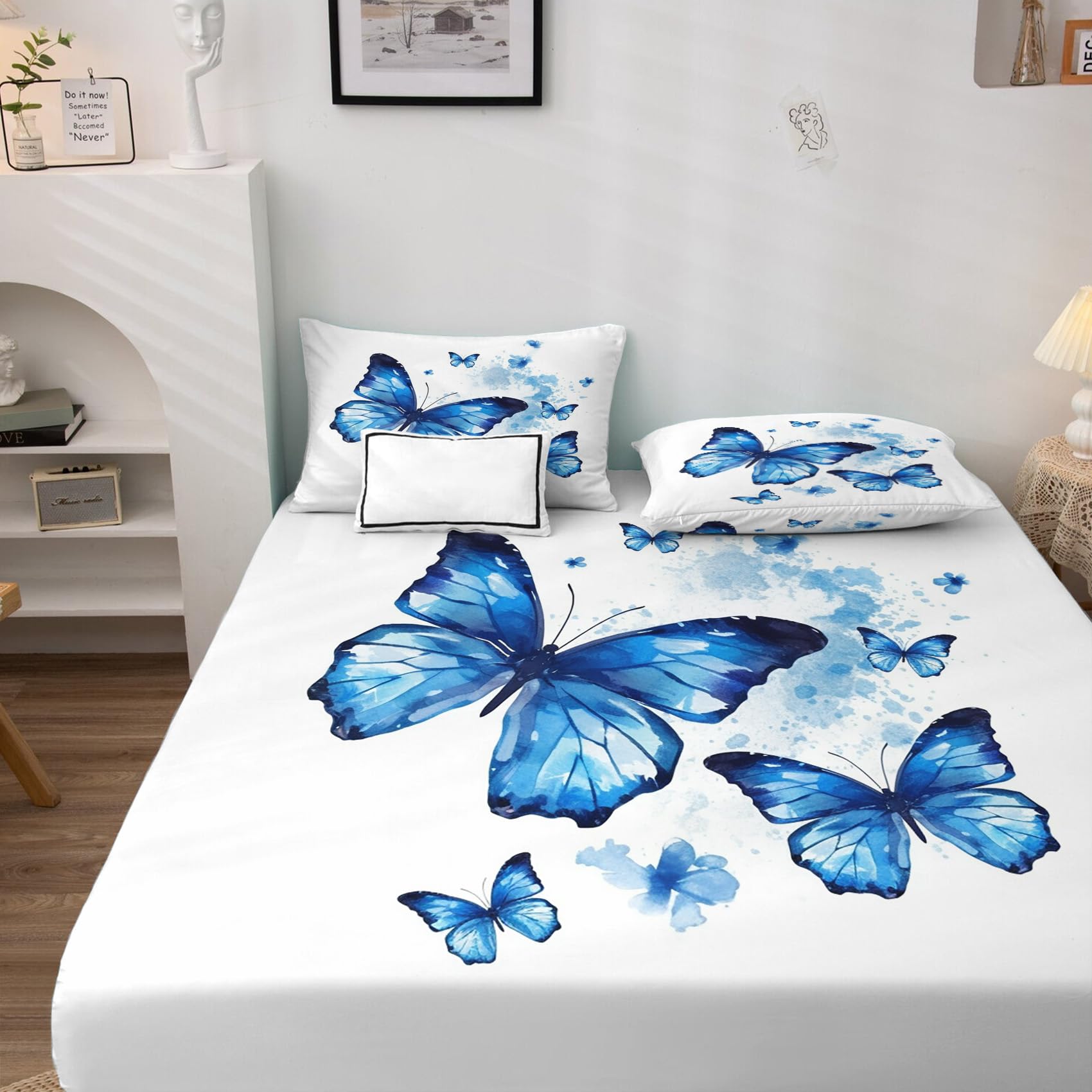 Sheets Full Blue Butterfly Peacock Blue Rose Pink And White Butterfly