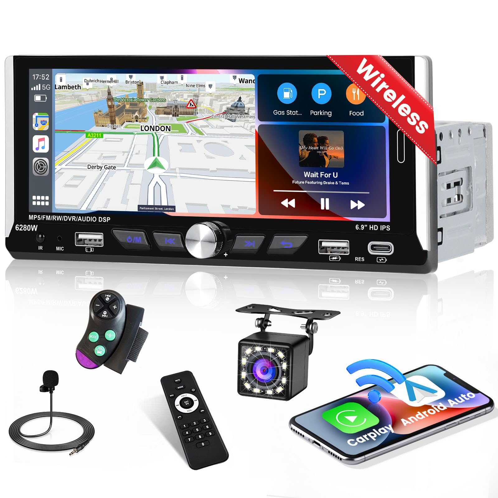 Amazon.com: Inefala Car Radio Single Din Car Stereo with Wireless ...