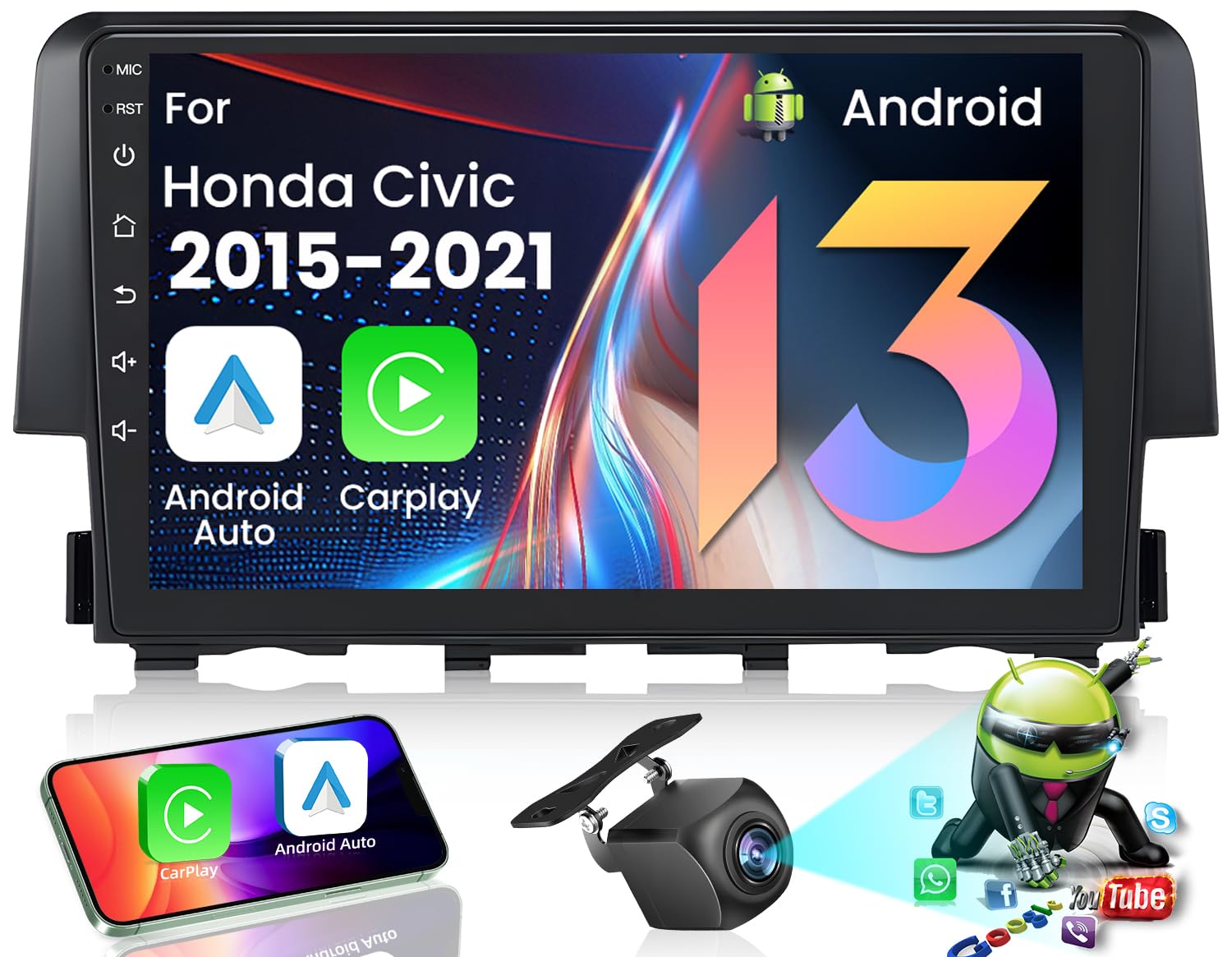 Amazon.com: 2+32 Car Radio Accessories for Honda Civic 2016-2021 ...