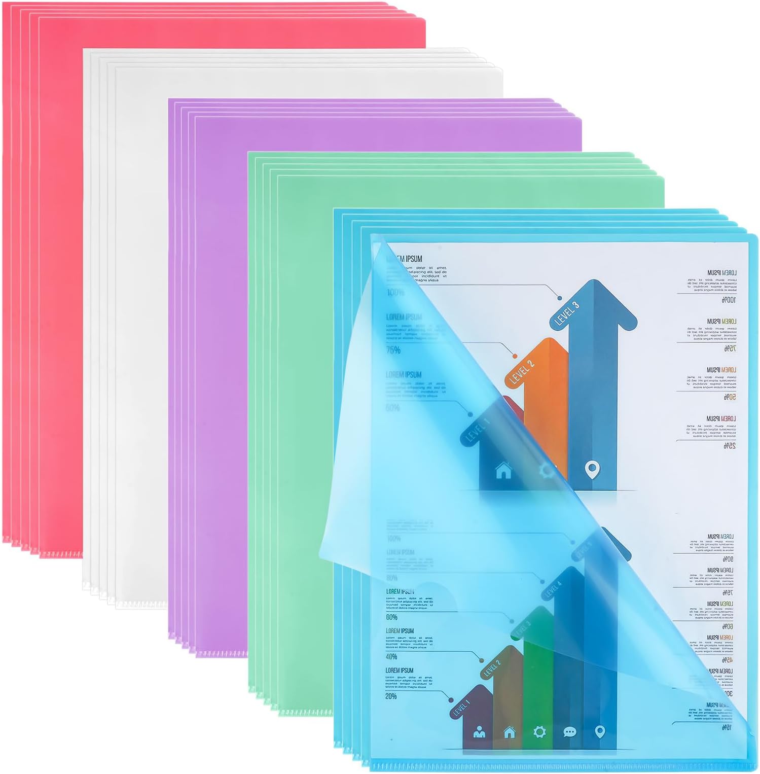 25 x Transparent Plastic Folders A4, Clear Plastic Wallets for File ...