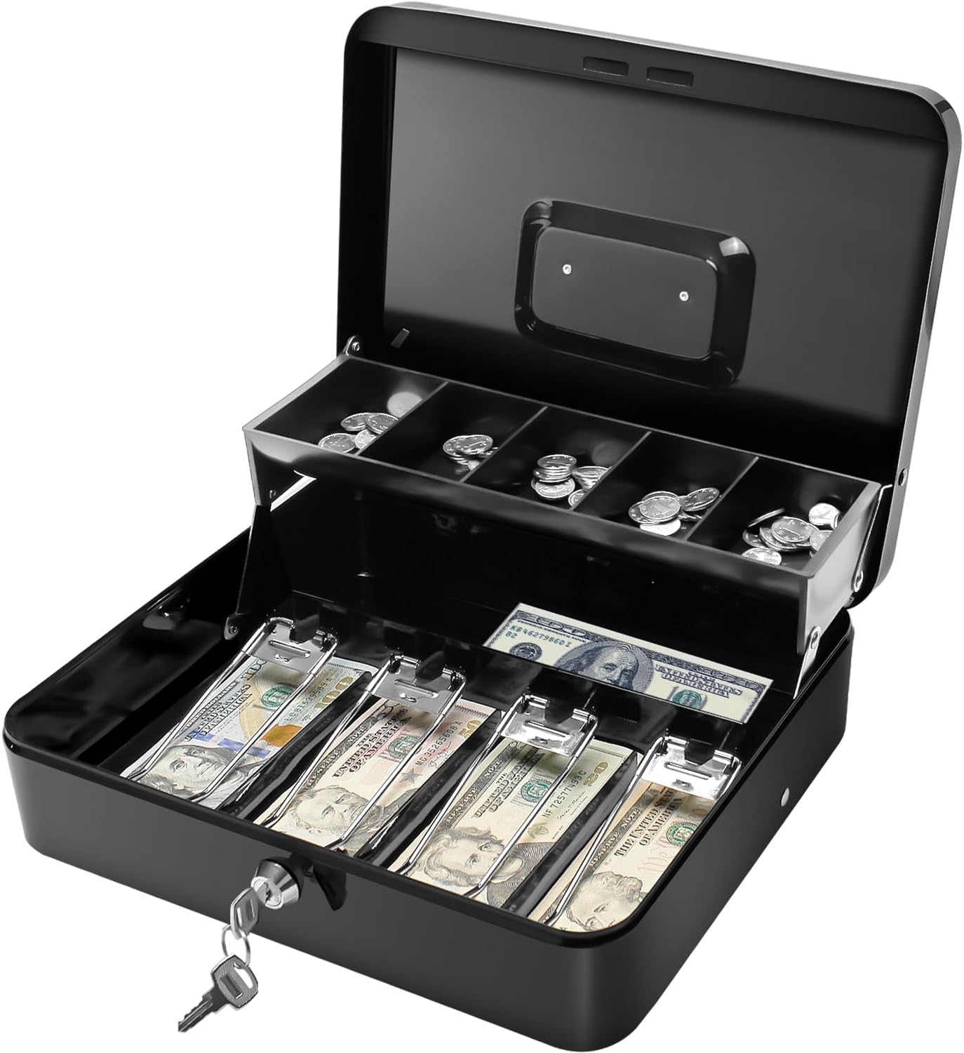 Amazon.com: Secure Locking Cash Box with Key or comnination, Money Tray ...