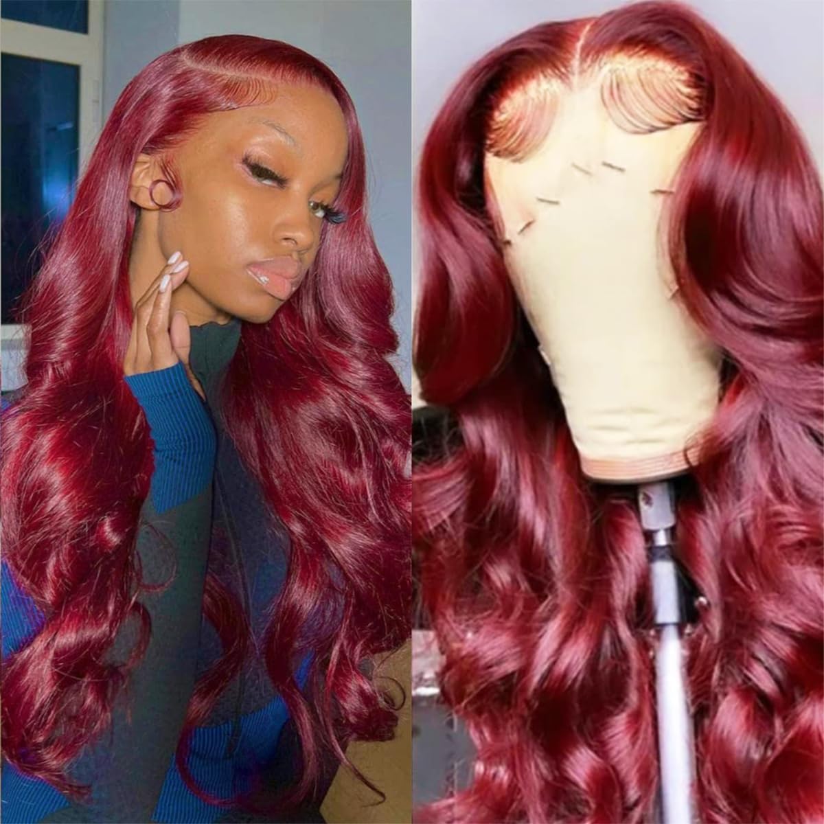 Amazon.com : ULRICA Burgundy Lace Front Wigs Human Hair Wigs for Black ...
