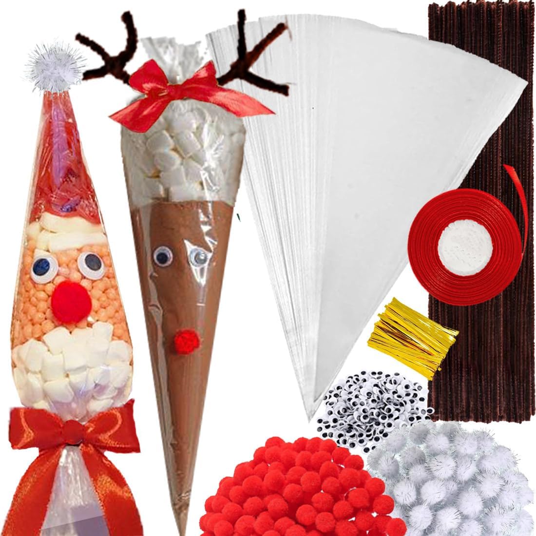 Amazon.com: 651 Pcs Christmas Cellophane Treat Bags,DIY Reindeer and ...