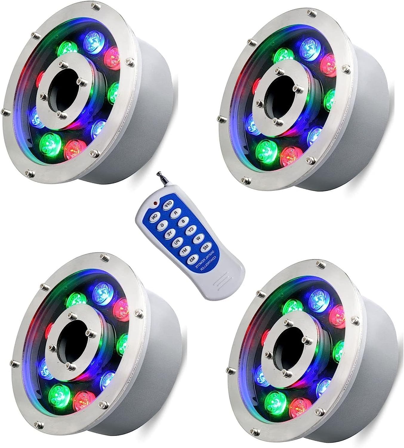 4 luces LED sumergibles: lámpara de fuente de anillo LED, resistente al ...