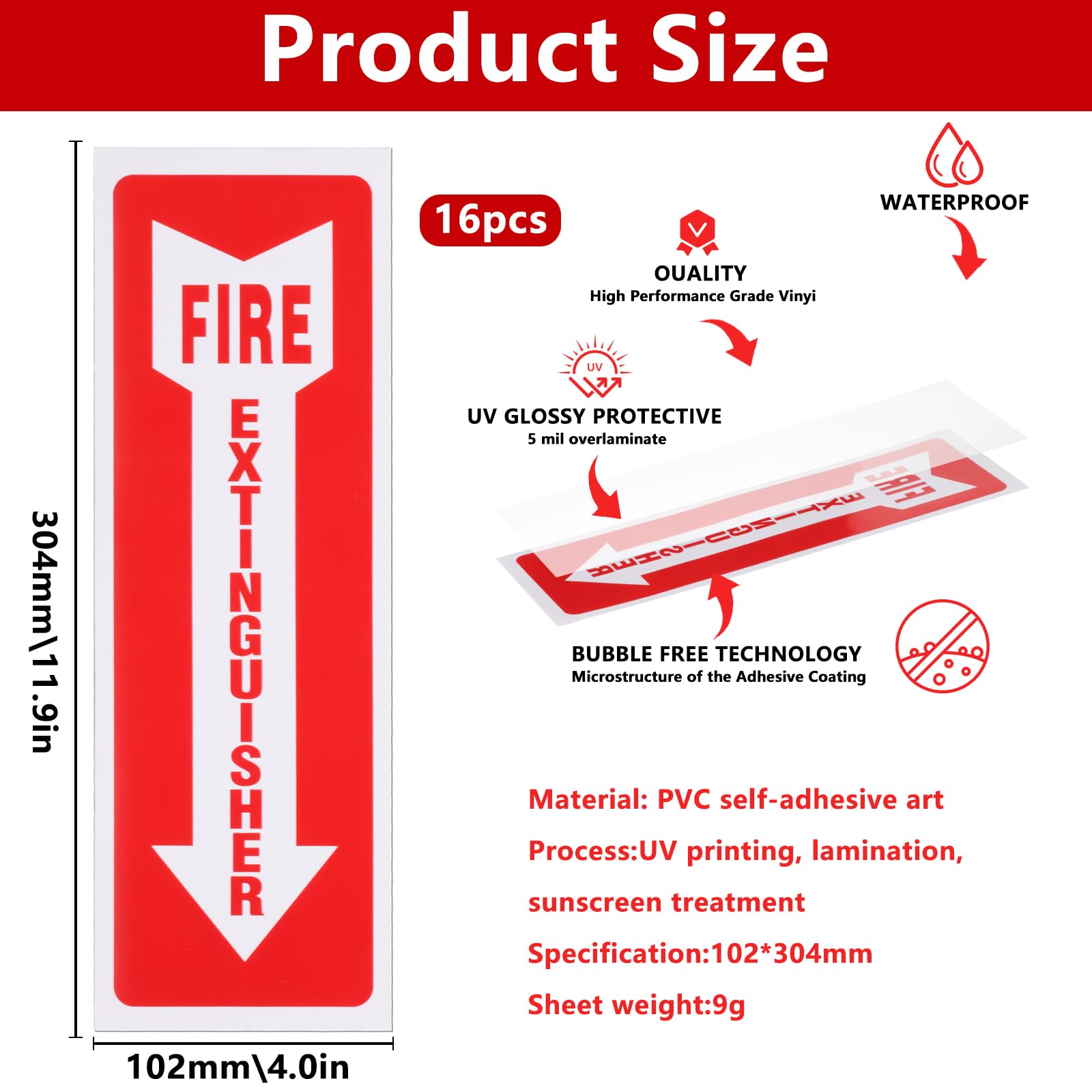Snapklik.com : Fire Extinguisher Signs,16 Pcs 4x12 Self Adhesive Fire ...