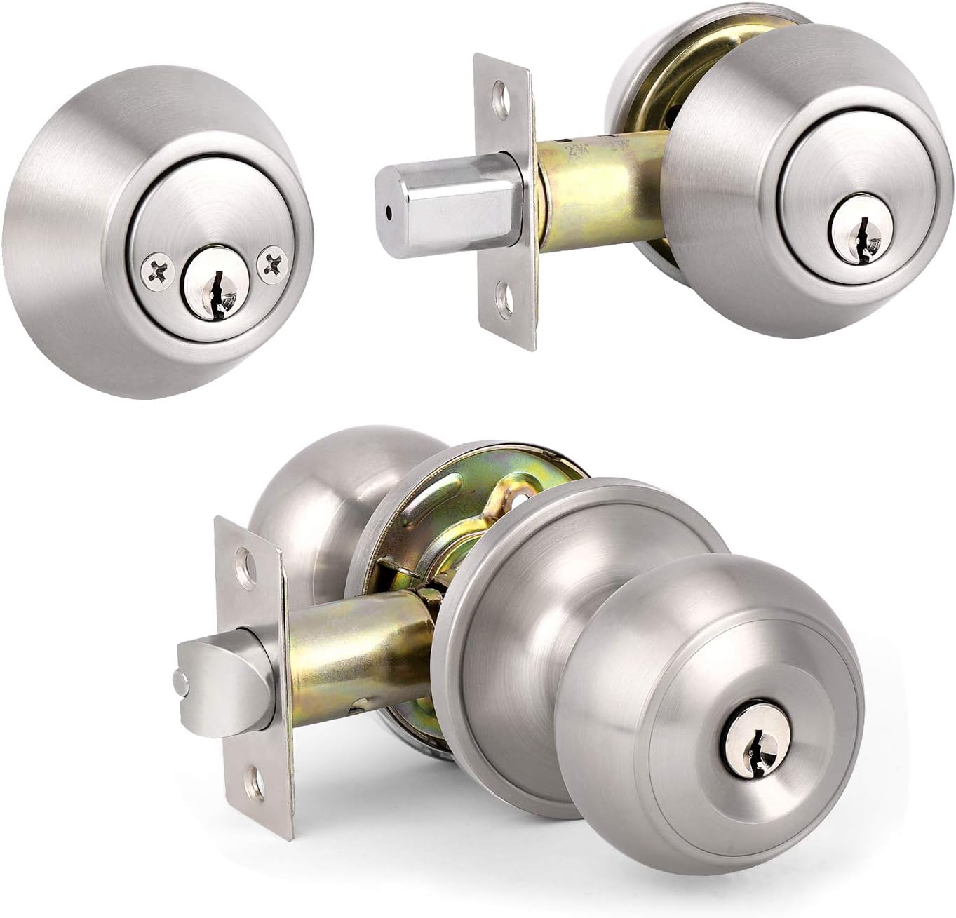 Knobonly 4 Sets Entry Door Knobs Keyed Alike with Deadbolts Keyed on ...