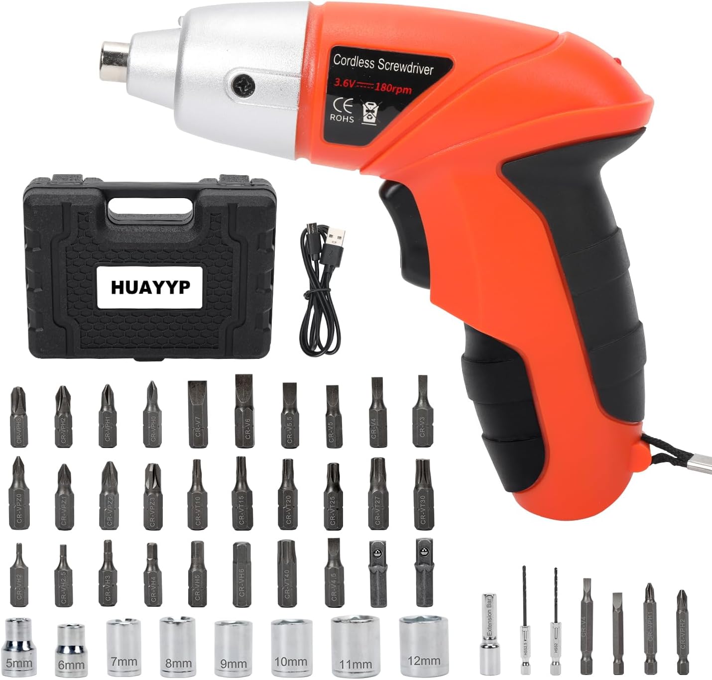 Amazon.com: Electric screwdriver cordless HUAYYP with LED Lights 46 Pcs ...