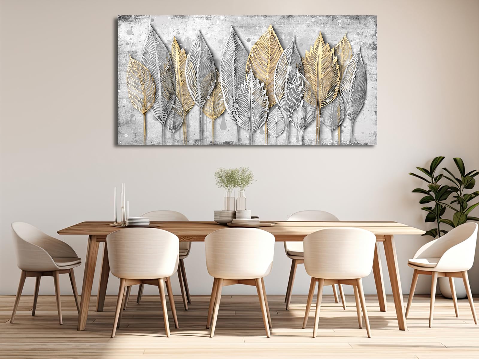 NINEASO Gold Silver Leaves Wall Art - Modern Aesthetic Pictures Wall ...