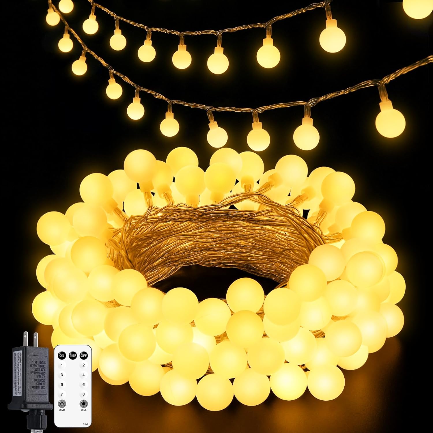 Amazon.com: 43ft 100 LED Globe String Lights Indoor, Connectable Warm ...