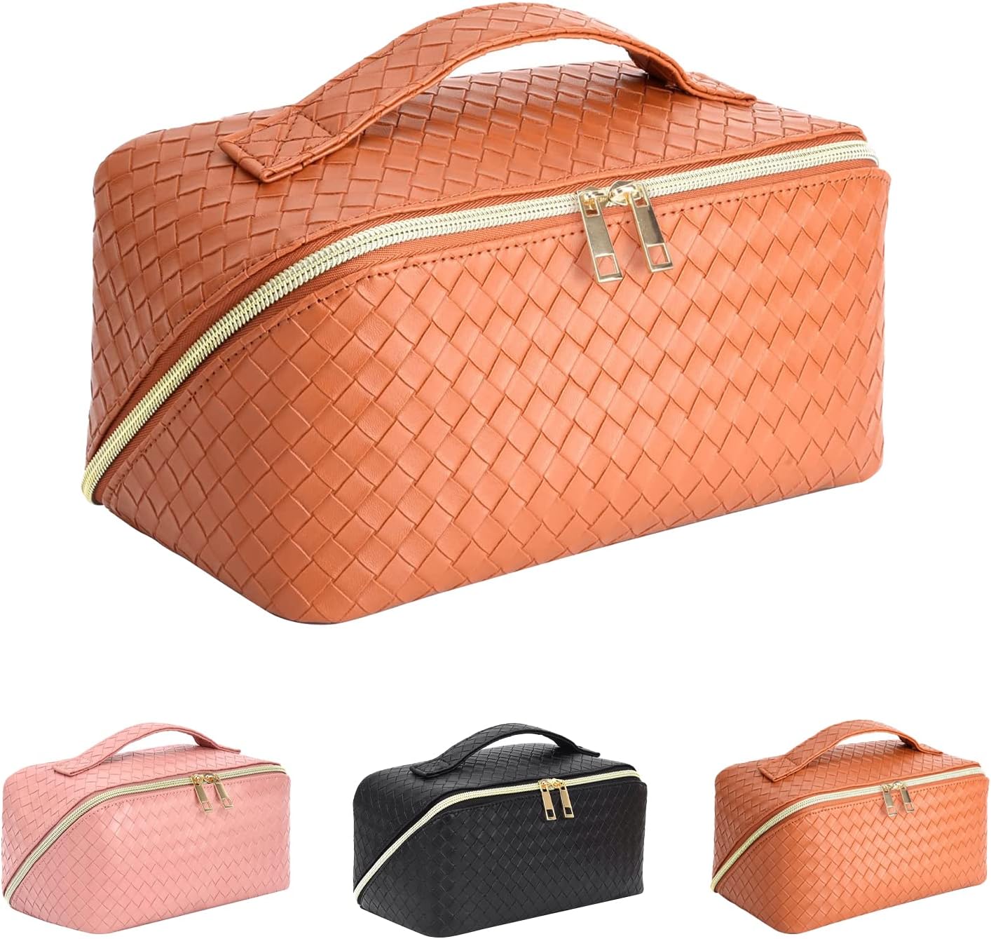 Amazon.com: REIWIDE Large Capacity Travel Cosmetic Bag, PU Leather ...