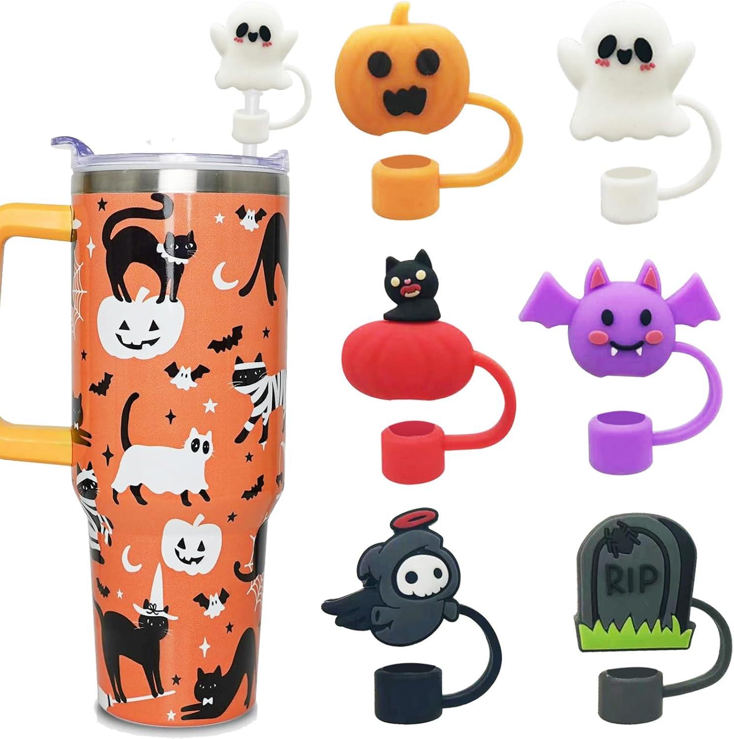 Amazon.com: Hotanry 6 Pcs Halloween Stanley Straw Cover Cap, Halloween ...