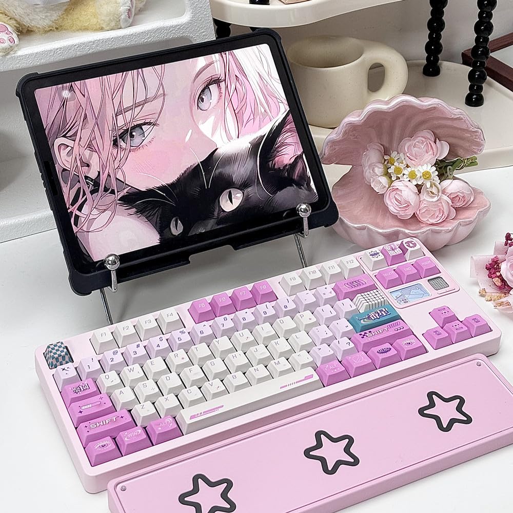 Amazon.com: 143 Keys Love Moon Keycap Set Cosmic Steam Wave Y2K Sweet ...