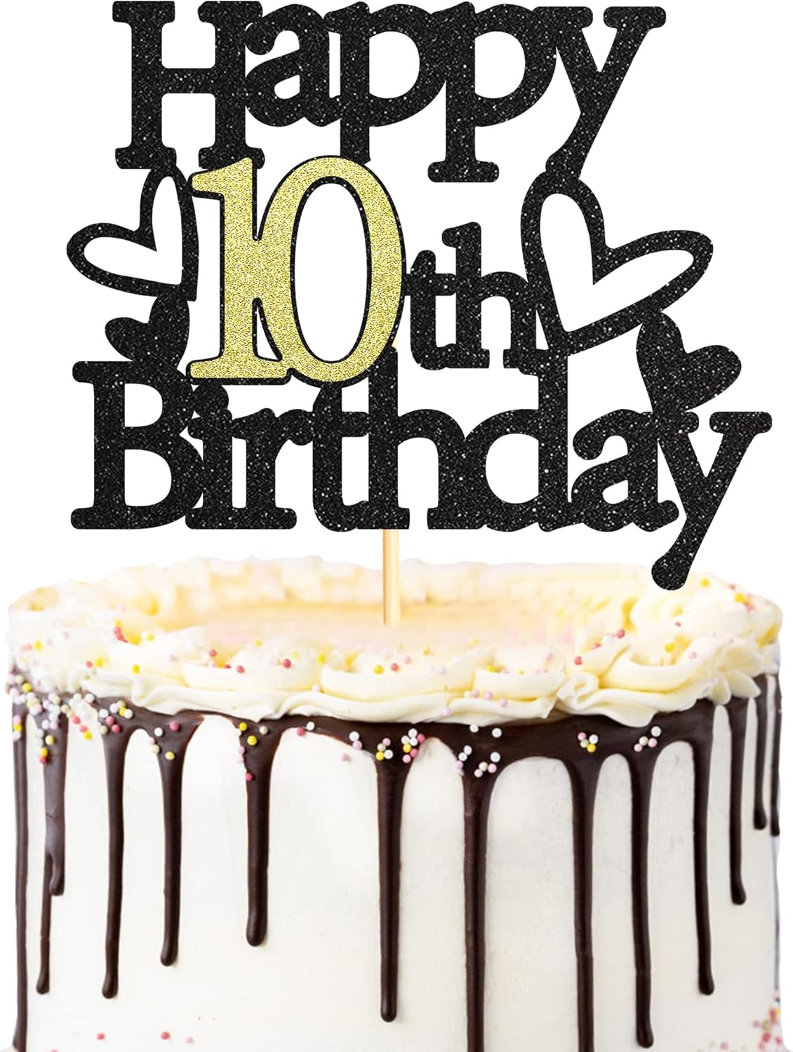 Sumerk Happy 10th Birthday Cake Topper,Glitter Cake Topper,10 Birthday ...