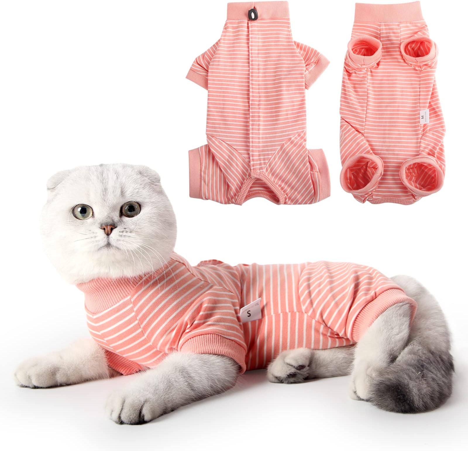 HEYWEAN Cat Recovery Suit Cat Vest Bodysuit After Surgery Stripes Long ...