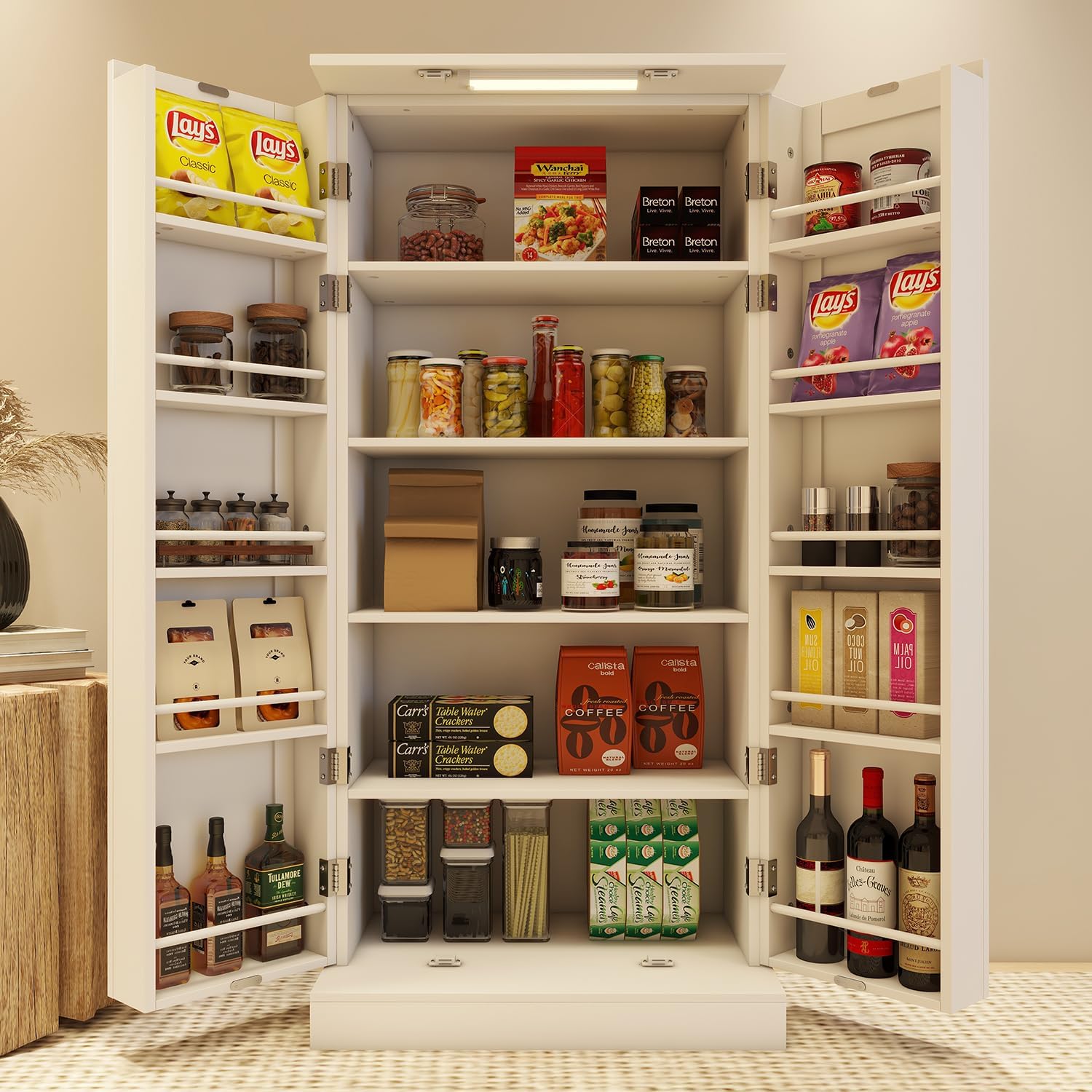Amazon.com: VINGLI Pantry Cabinet, Brown Kitchen Storage Cabinet with 2 ...