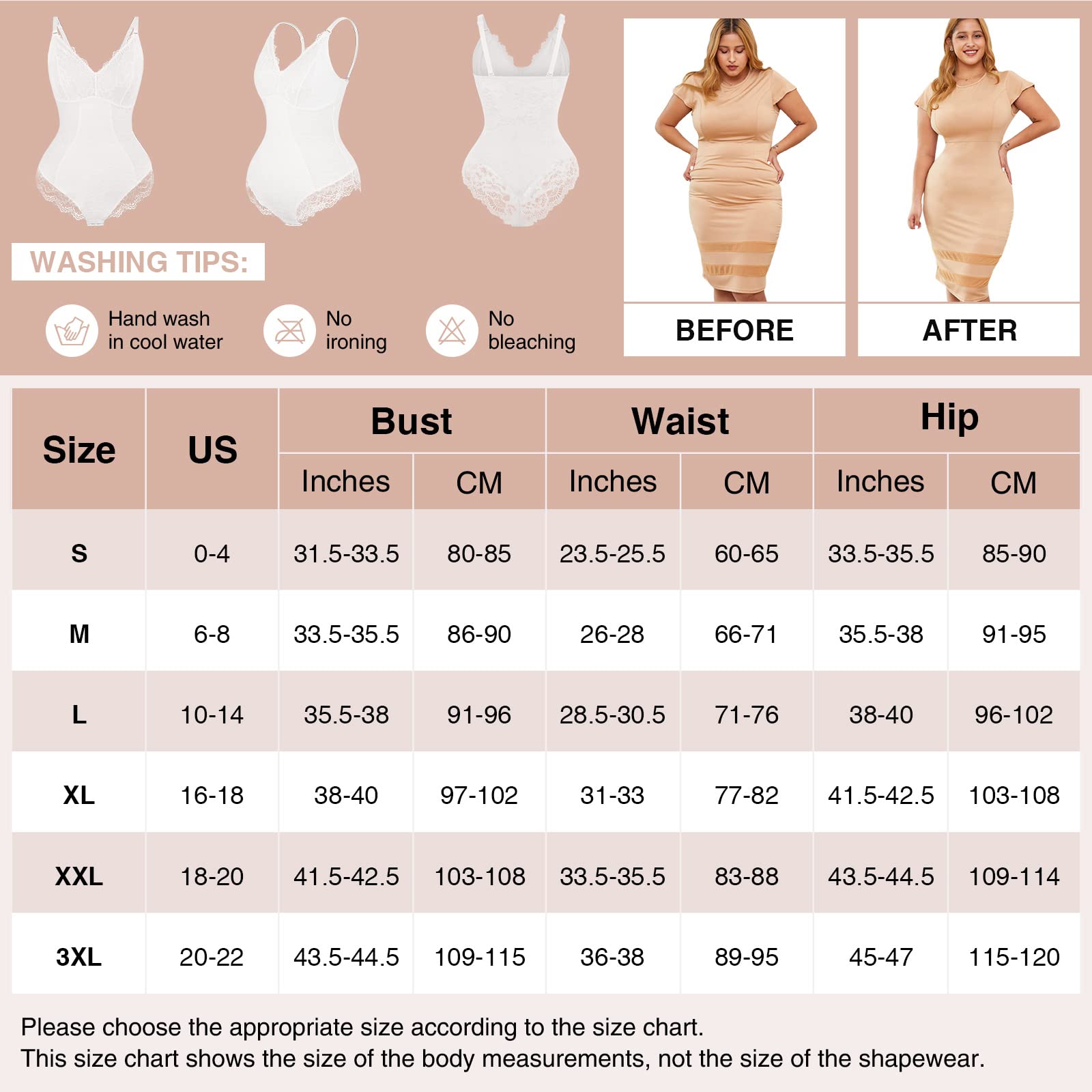 (size S) FeelinGirl Lace Bodysuit for Women Tummy Control Shapewear V ...