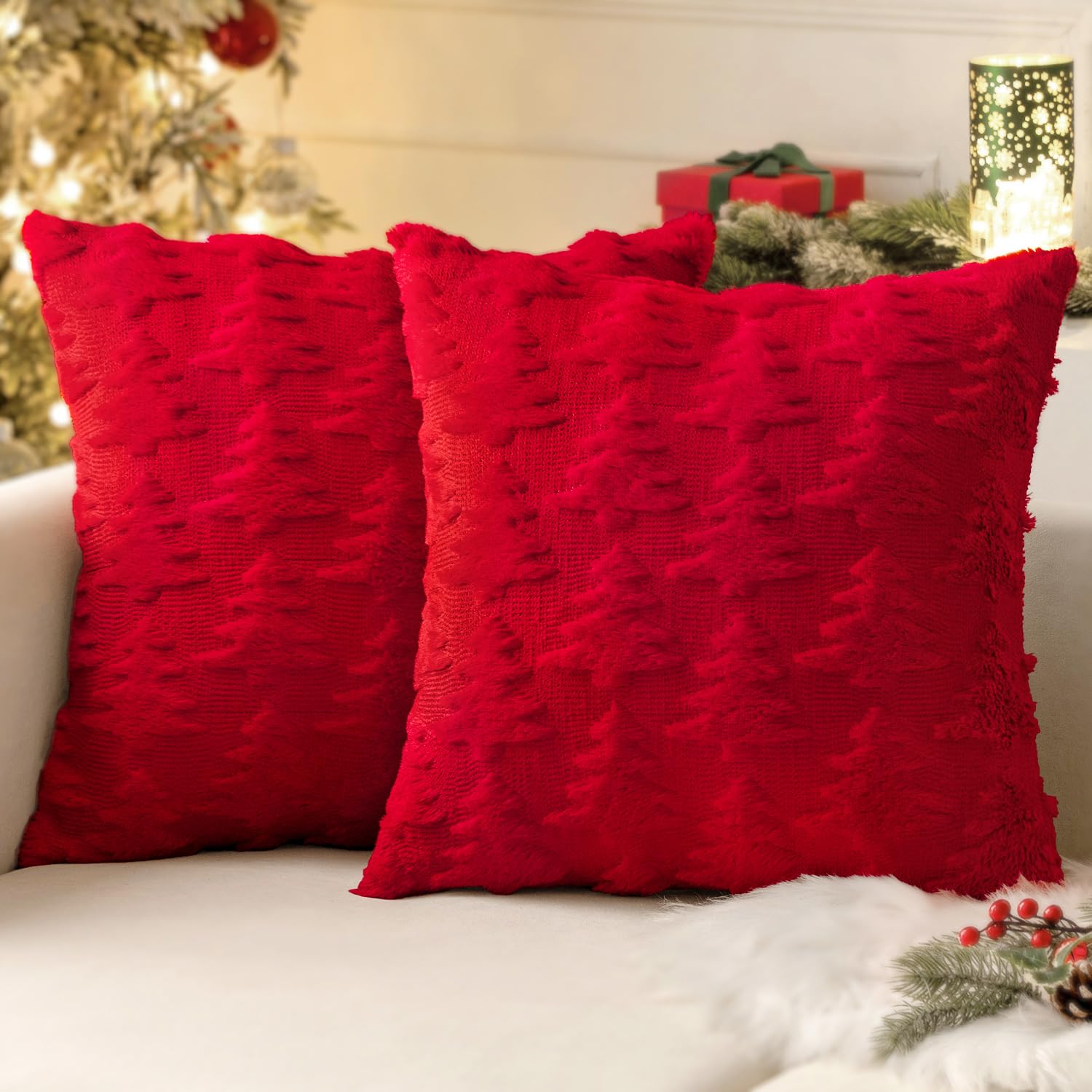 Amazon.com: MIULEE Red Throw Pillow Covers Christmas Tree Decorative ...