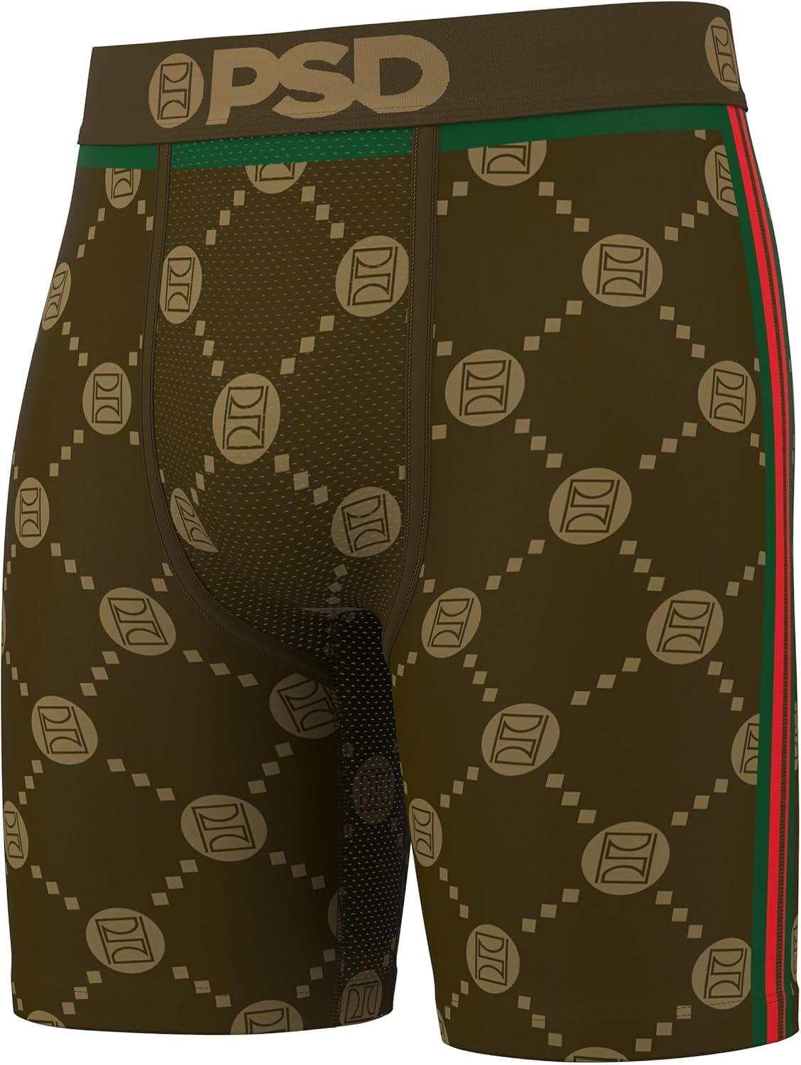 PSD Mens Boxer Briefs - Emblem Lux Brown, 7 Inch Inseam, Moisture ...