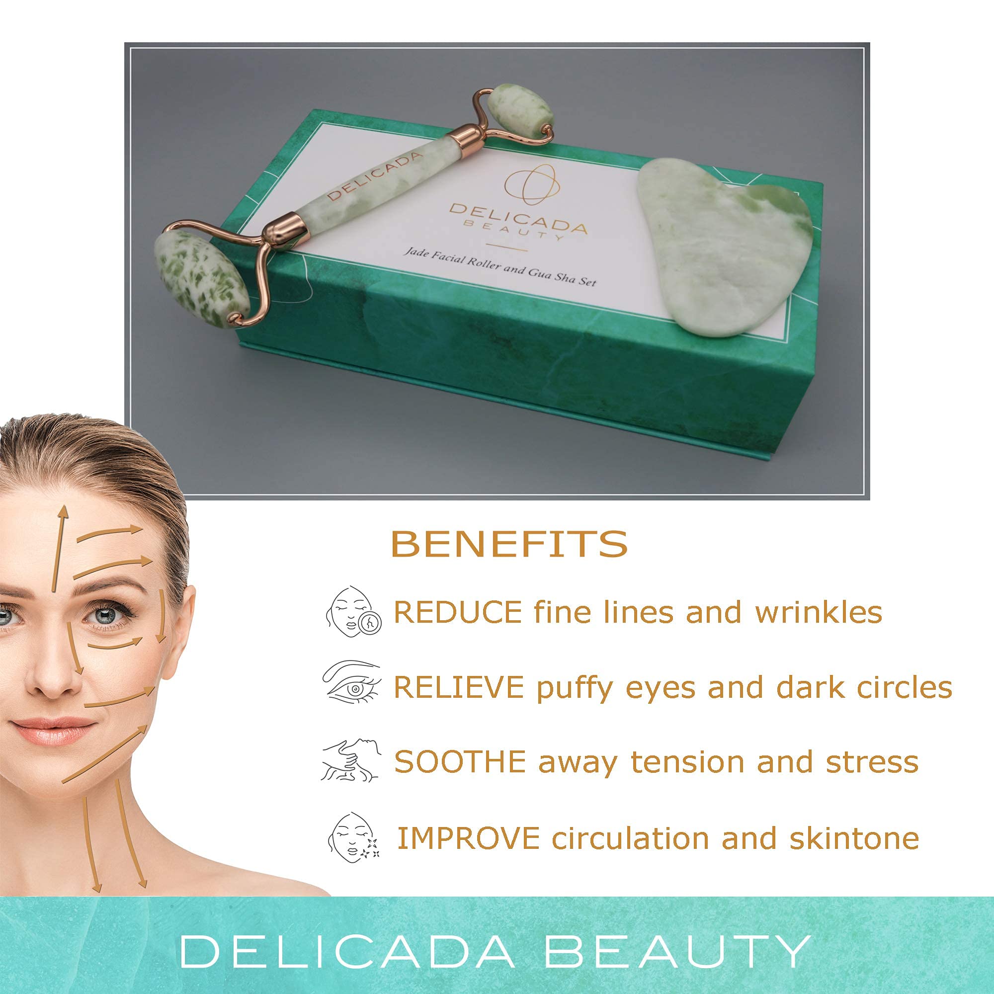 Buy Jade Roller and Gua Sha Set - Jade Roller & Gua Sha Stone, Elegant ...