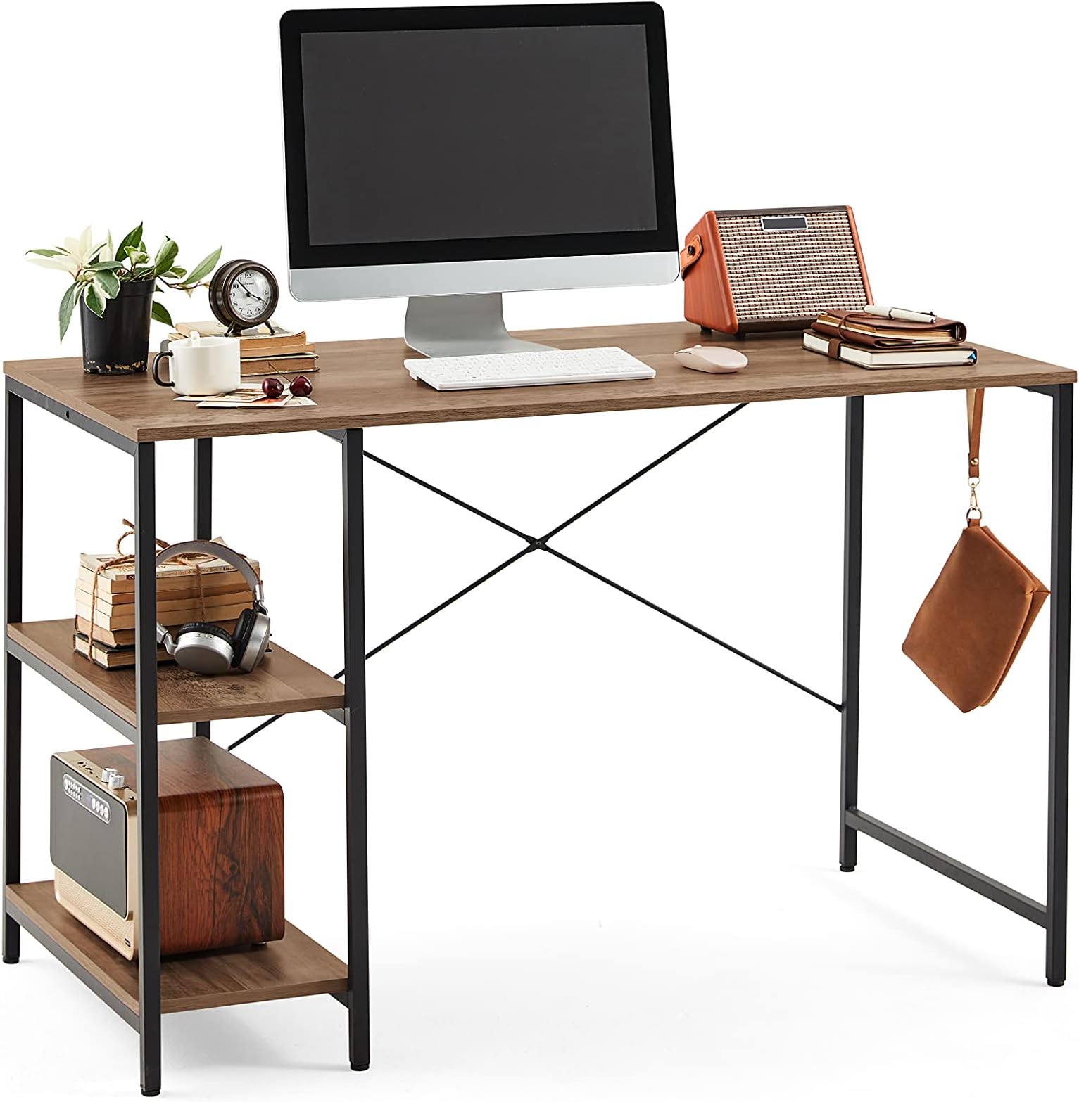 Amazon.com: LINSY HOME Computer Desk 47 Inch, Home Office Desk with 2 ...