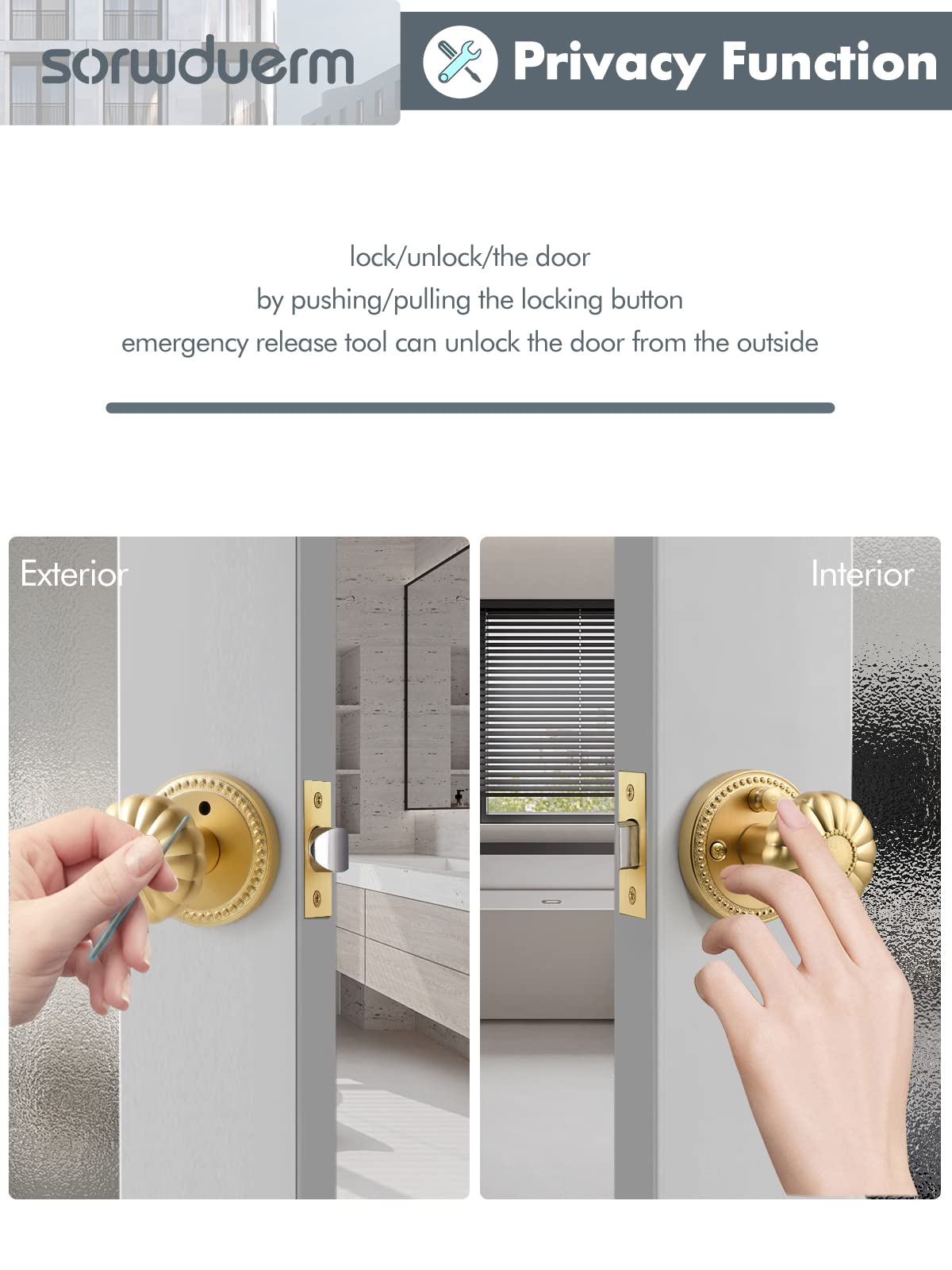 Snapklik.com : SORWDUERM Gold Door Knobs Privacy Door Knob Satin Brass ...