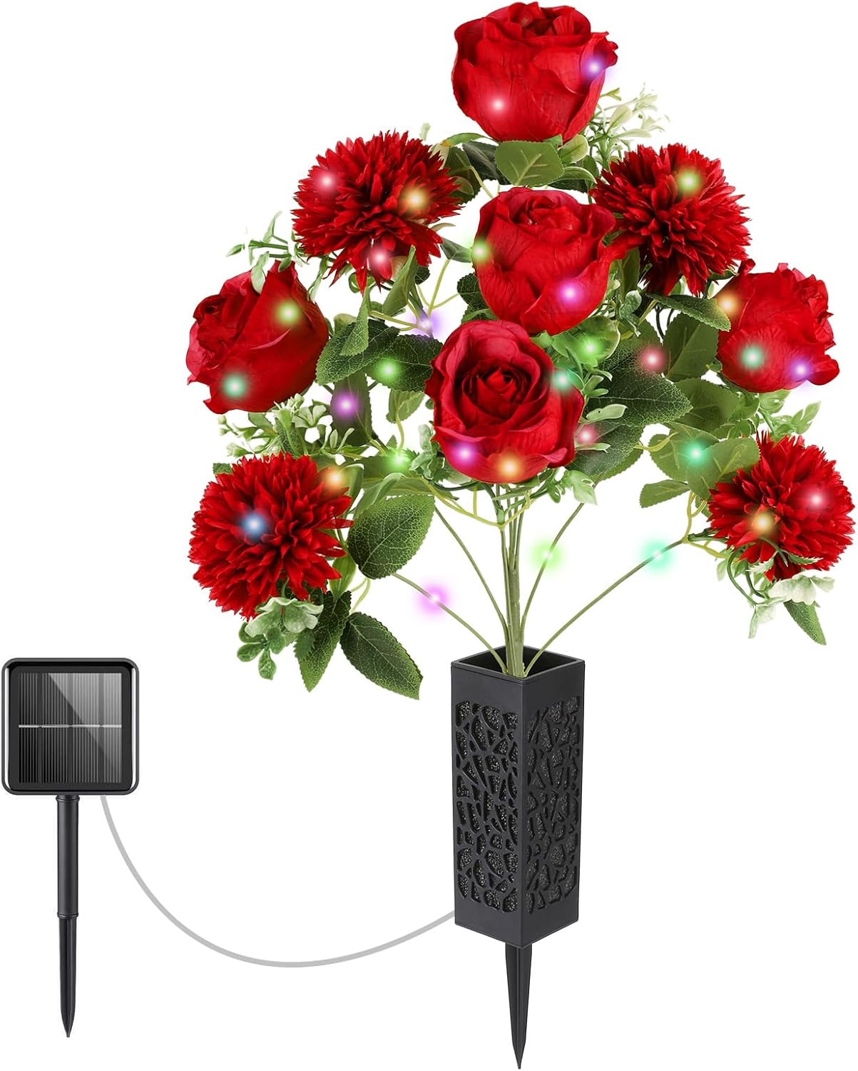 Amazon.com: Bocola Solar Cemetery Artificial Flower & Vase Set Cemetery ...