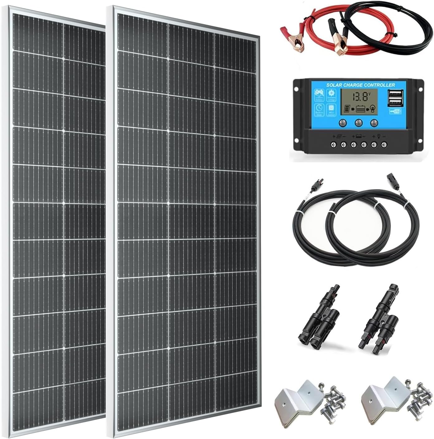 Amazon.com : 300 Watt Solar Panel Kit with 30A Controller 2 x 150W 18V ...