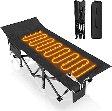 Amazon.com: Suteck Heated Camping Cot, Folding Camping Cot Bed for ...