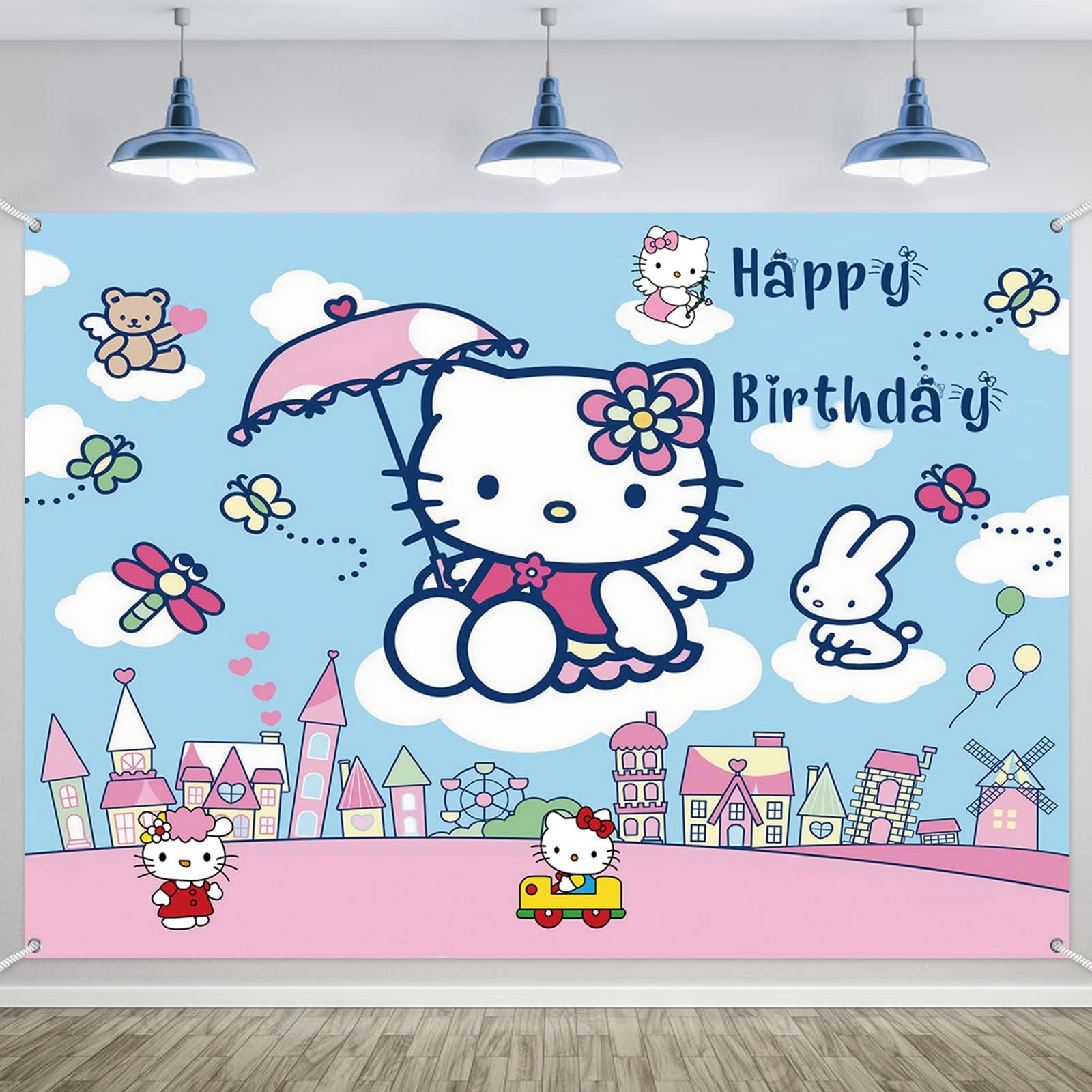 Amazon.com : Pink Cat Backdrop for Girls Birthday Party Supplies 5x3ft ...