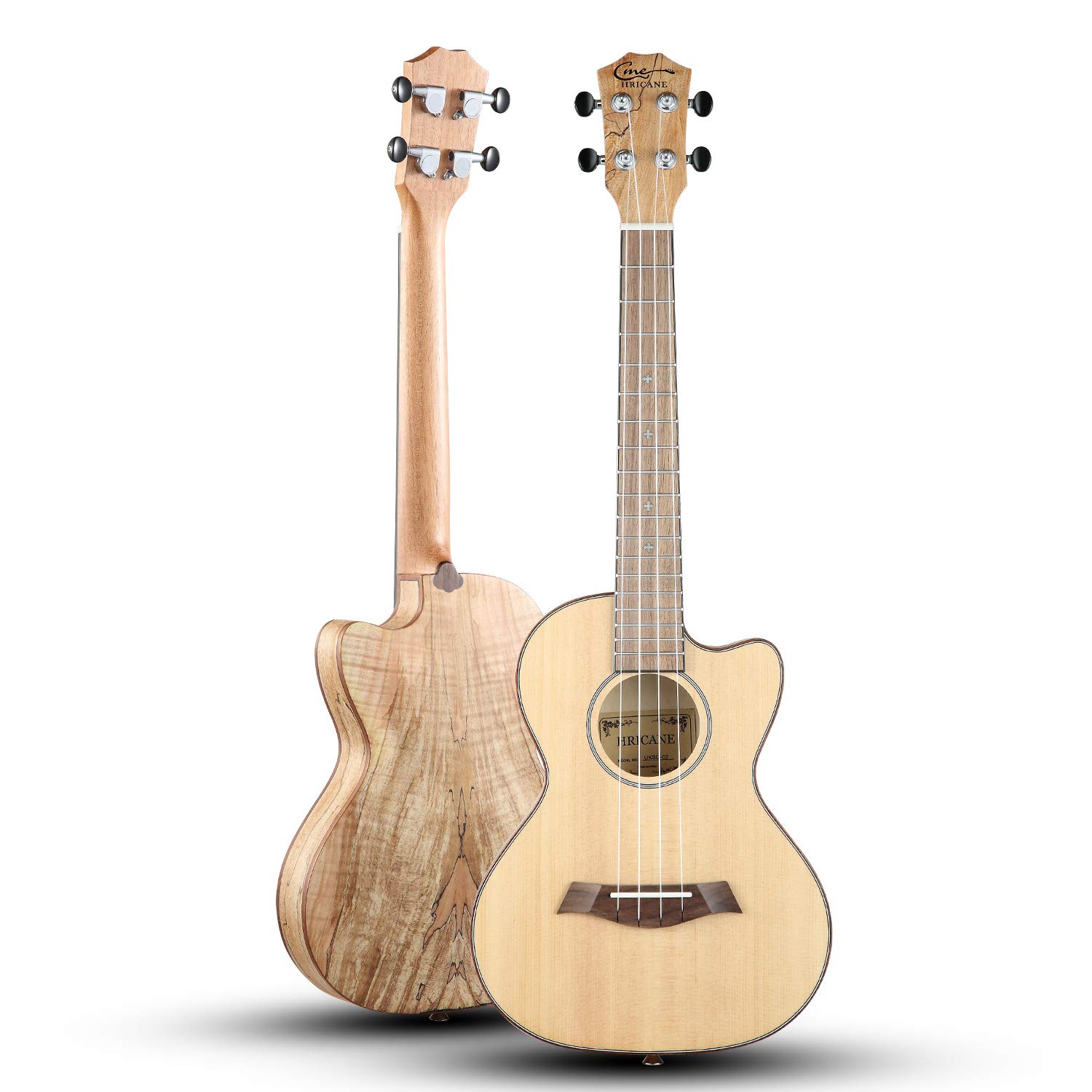 Hricane Cutaway Tenor Ukulele Slim Design Solid Spruce Top Spalted ...